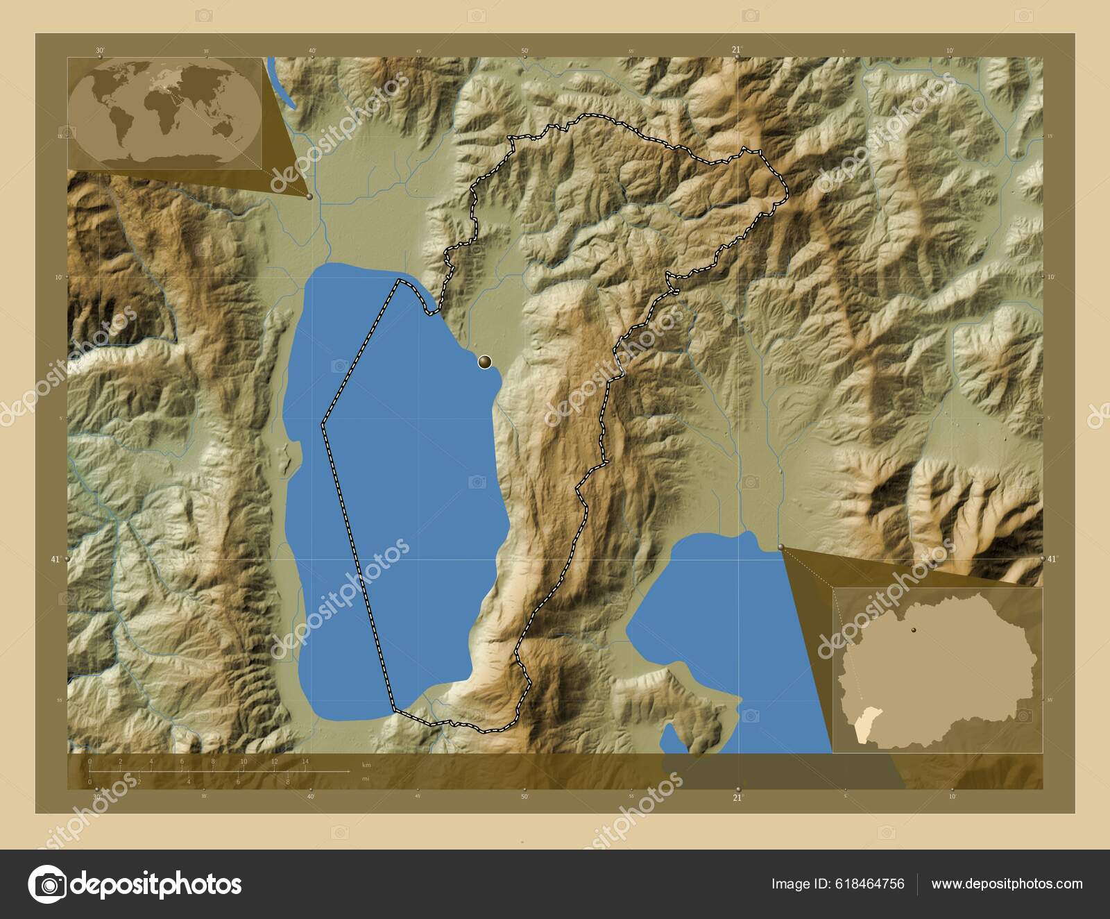 Ohrid Municipality Macedonia Colored Elevation Map Lakes Rivers Corner ...