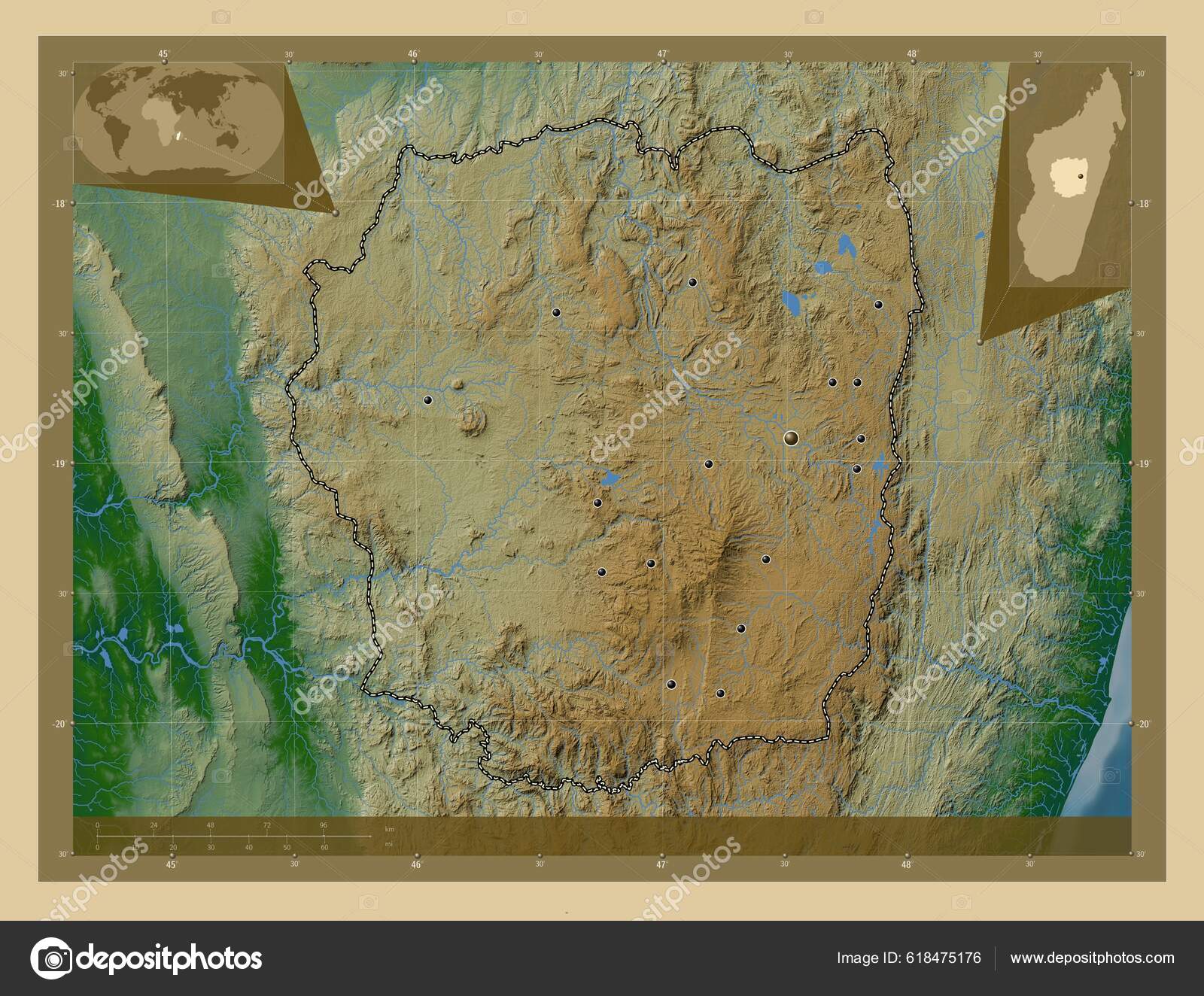 Antananarivo Autonomous Province Madagascar Colored Elevation Map Lakes ...