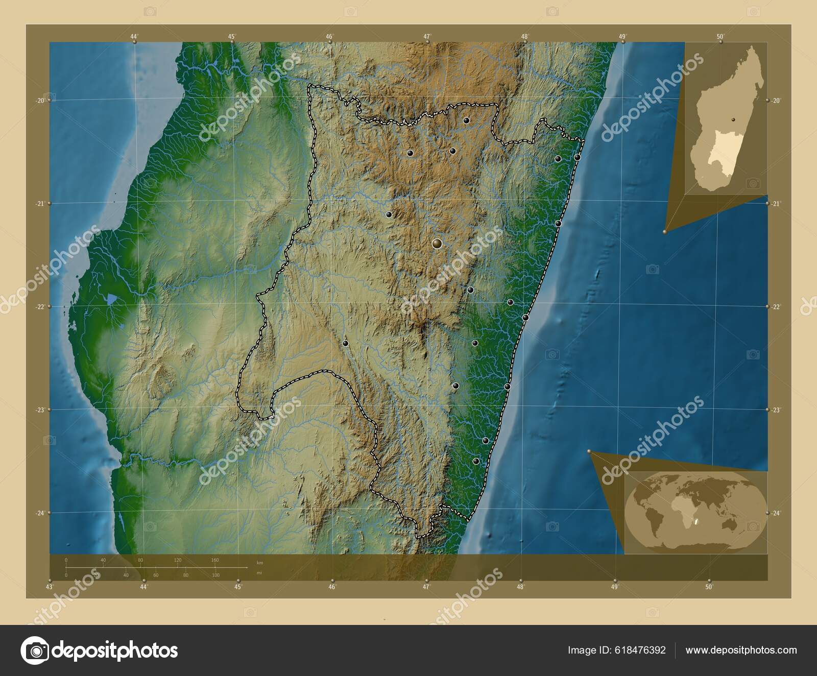 Fianarantsoa Autonomous Province Madagascar Colored Elevation Map Lakes ...