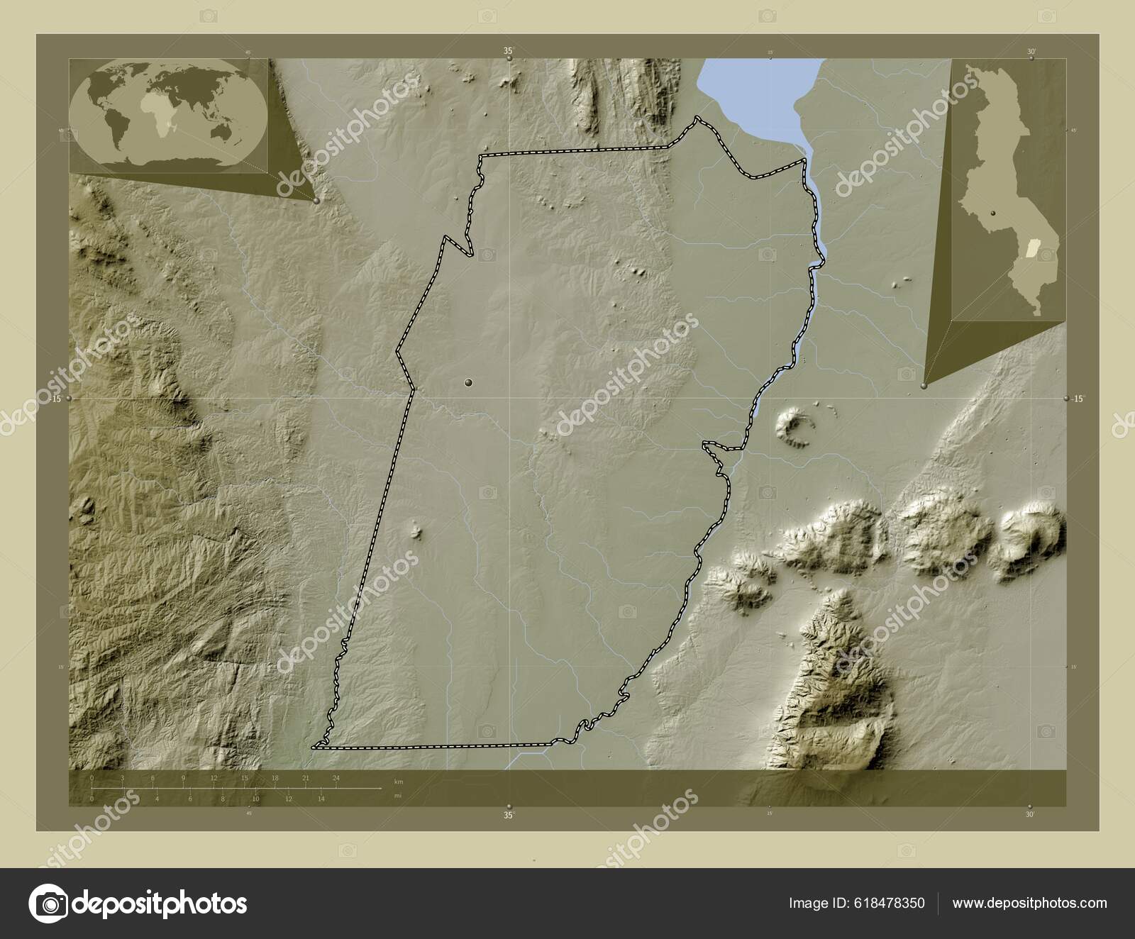 Balaka Distrito Malawi Mapa Elevación Coloreado Estilo Wiki Con Lagos ...