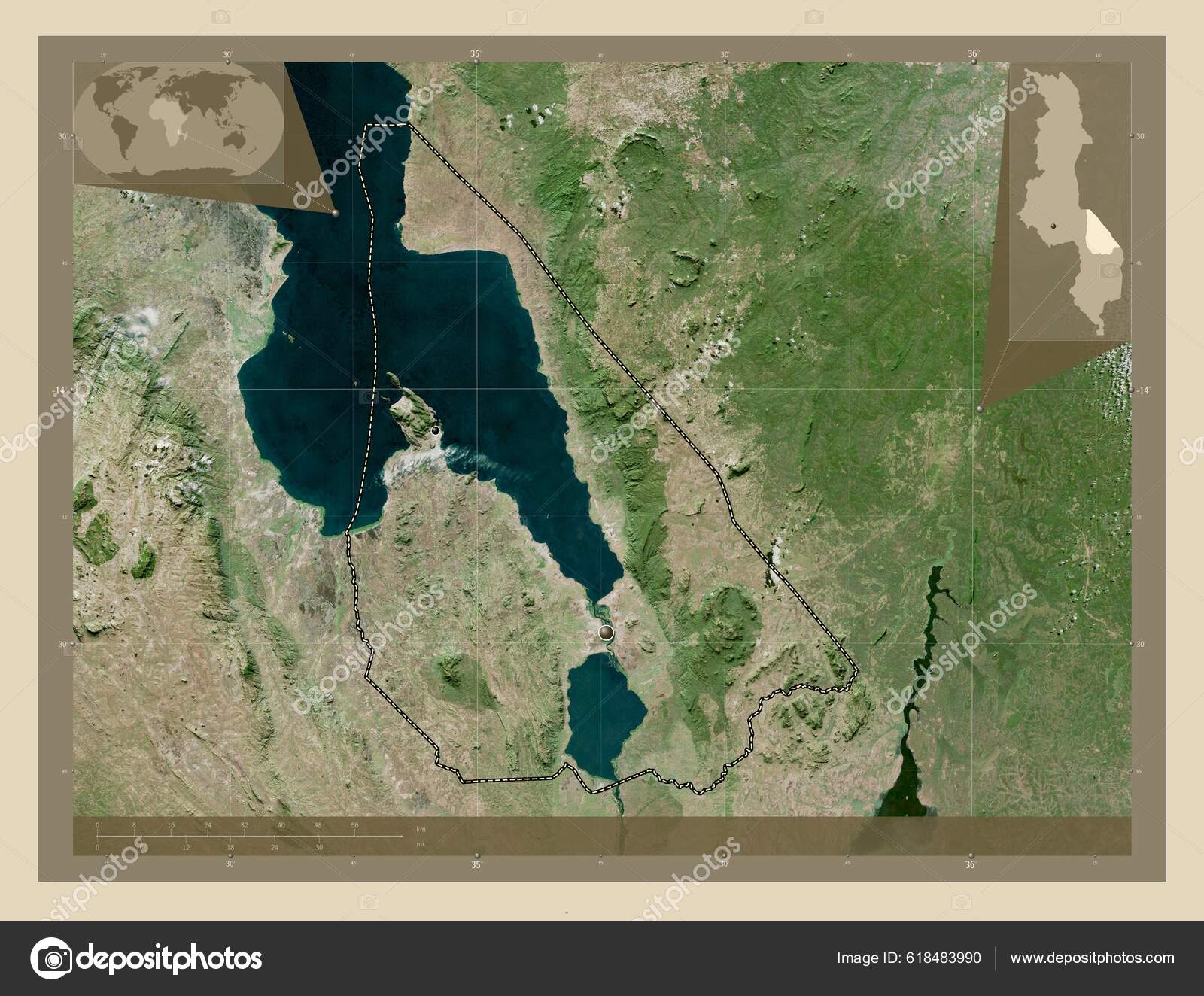 Mangochi District Malawi High Resolution Satellite Map Locations Major ...
