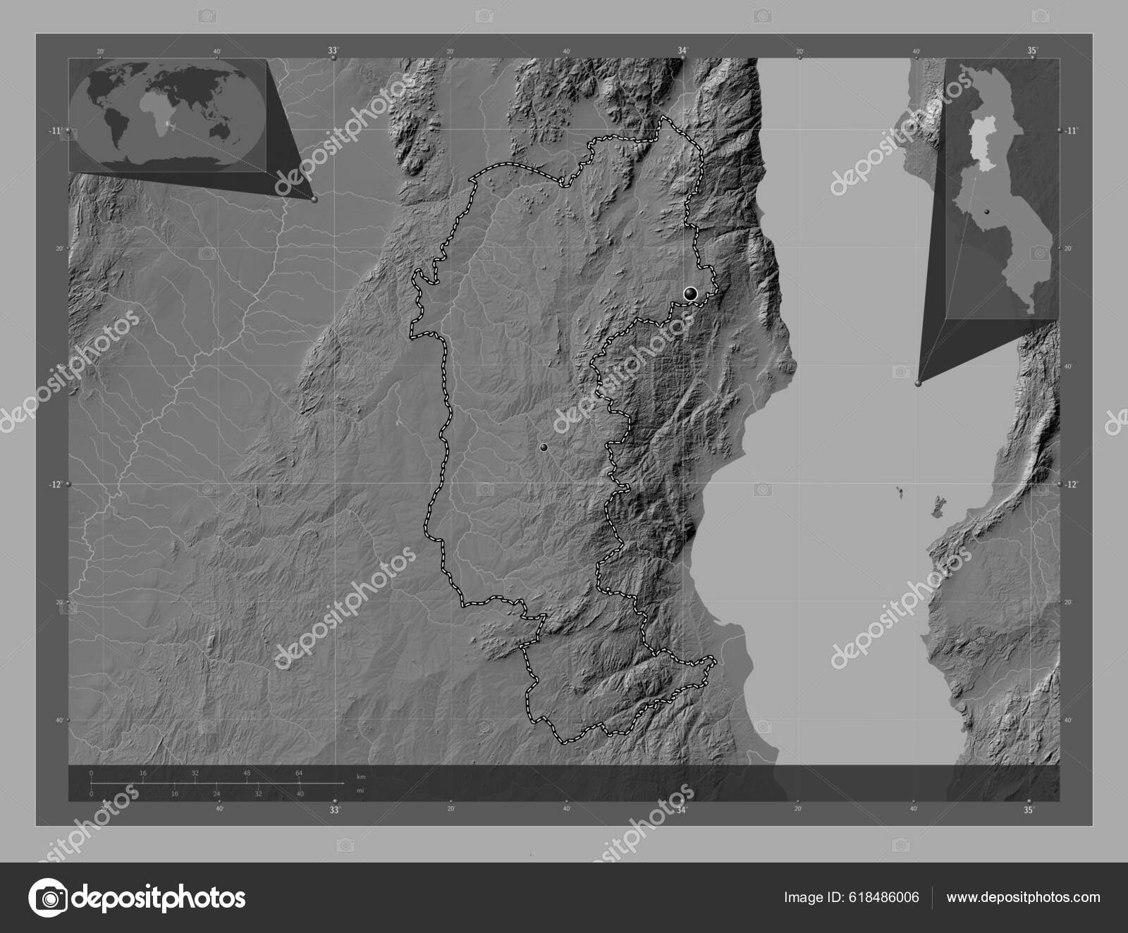 Mzimba District Malawi Bilevel Elevation Map Lakes Rivers Locations ...