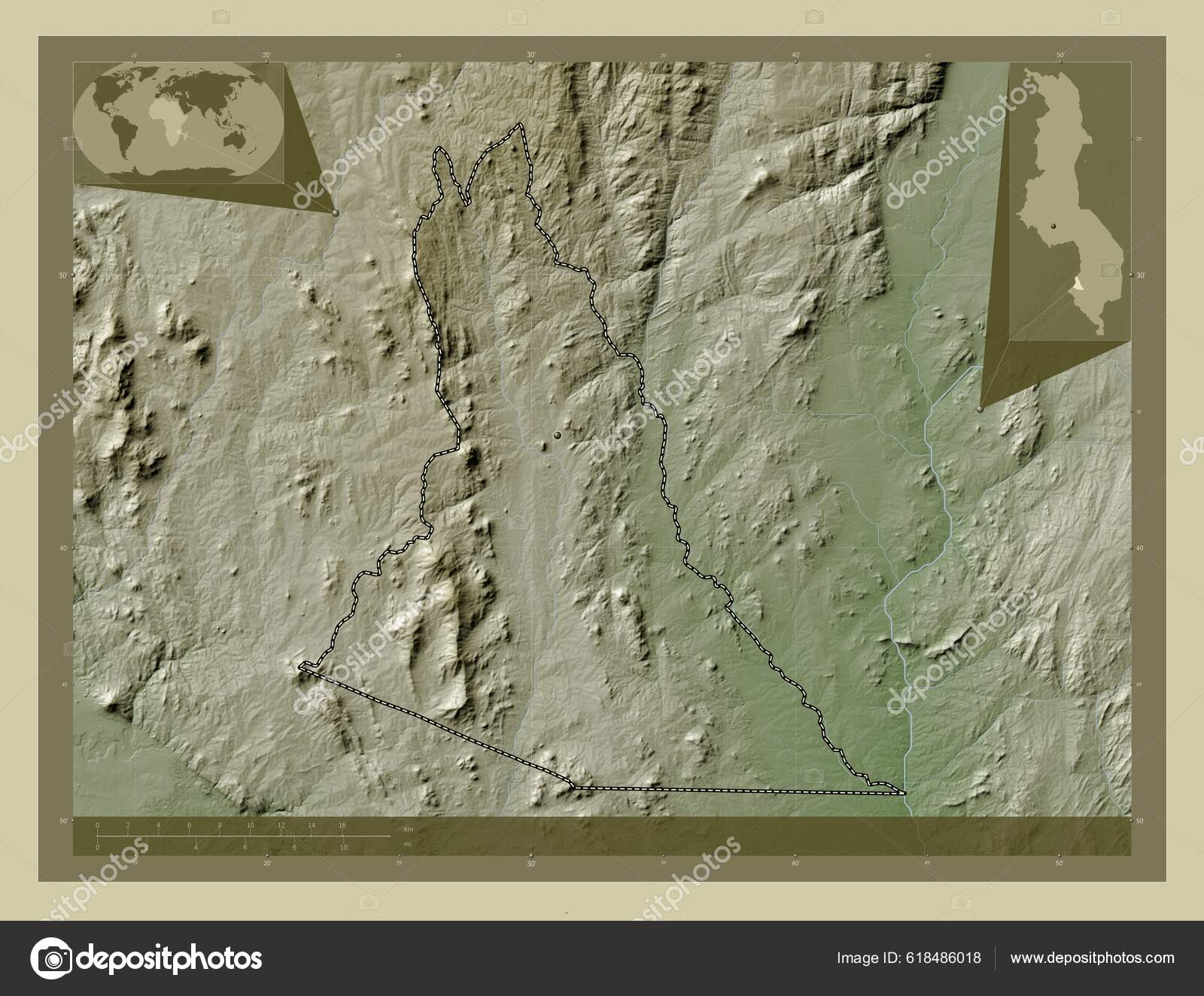 Mwanza District Malawi Elevation Map Colored Wiki Style Lakes Rivers ...