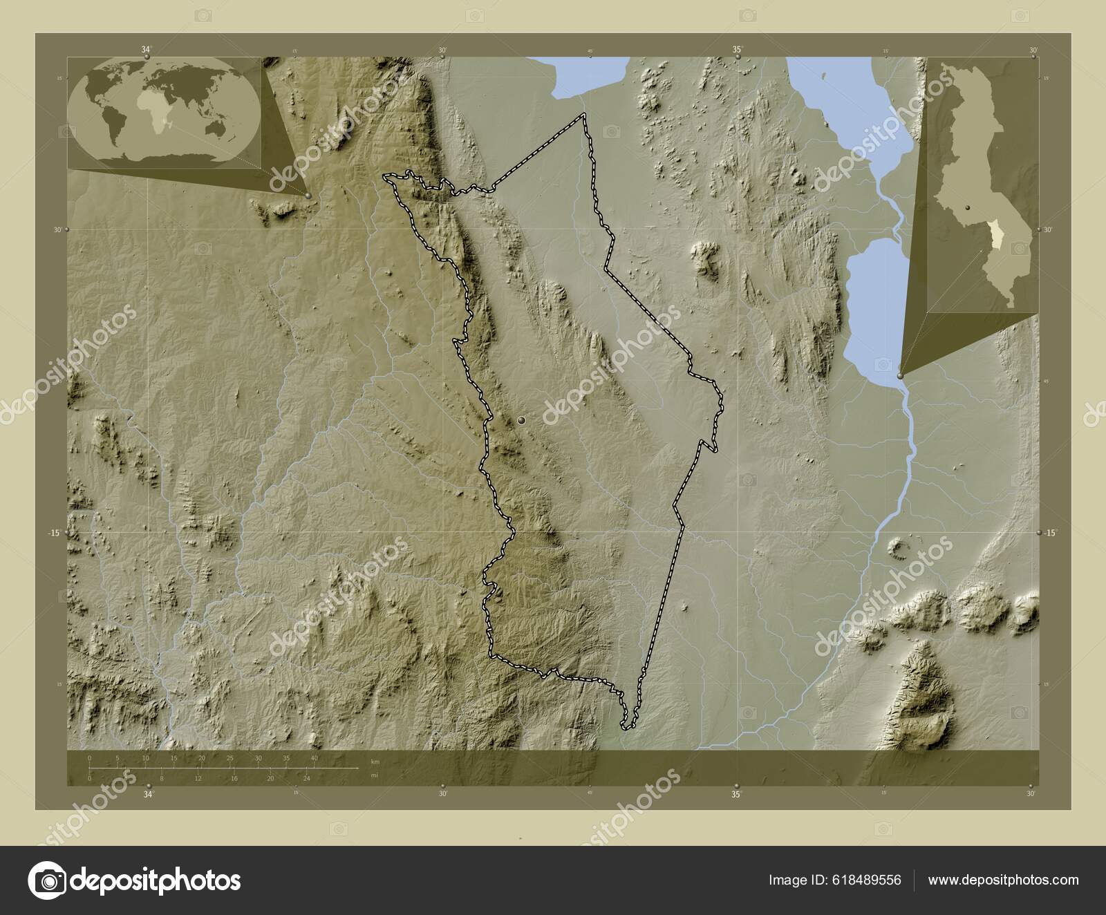Ntcheu District Malawi Elevation Map Colored Wiki Style Lakes Rivers ...