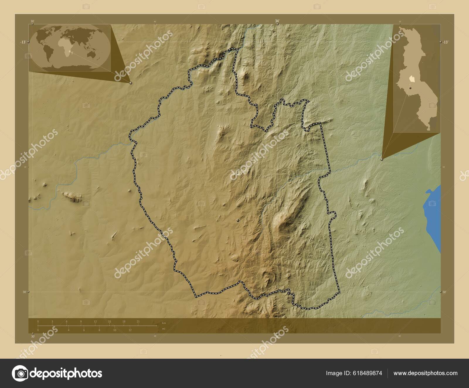 Ntchisi District Malawi Colored Elevation Map Lakes Rivers Locations ...