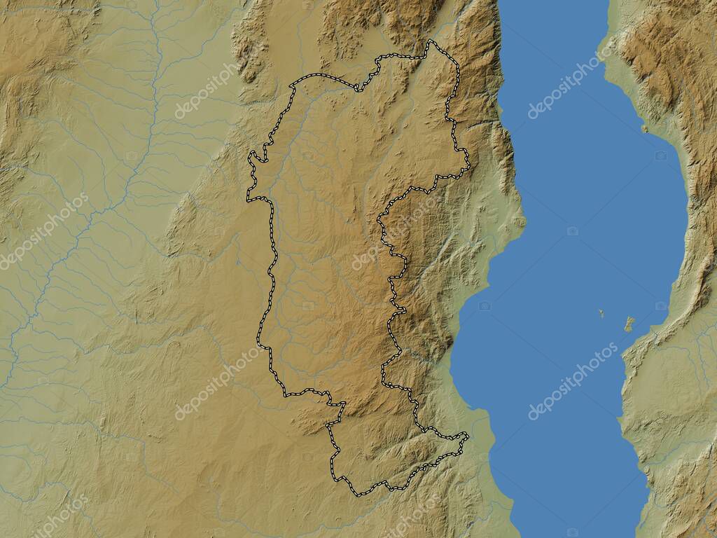 Mzimba, distrito de Malawi. Mapa de elevación de colores con lagos y ...