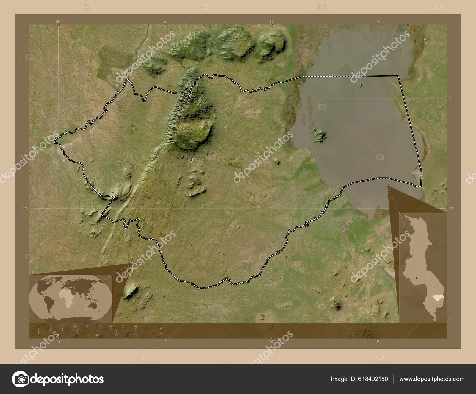 Zomba District Malawi Low Resolution Satellite Map Locations Major ...