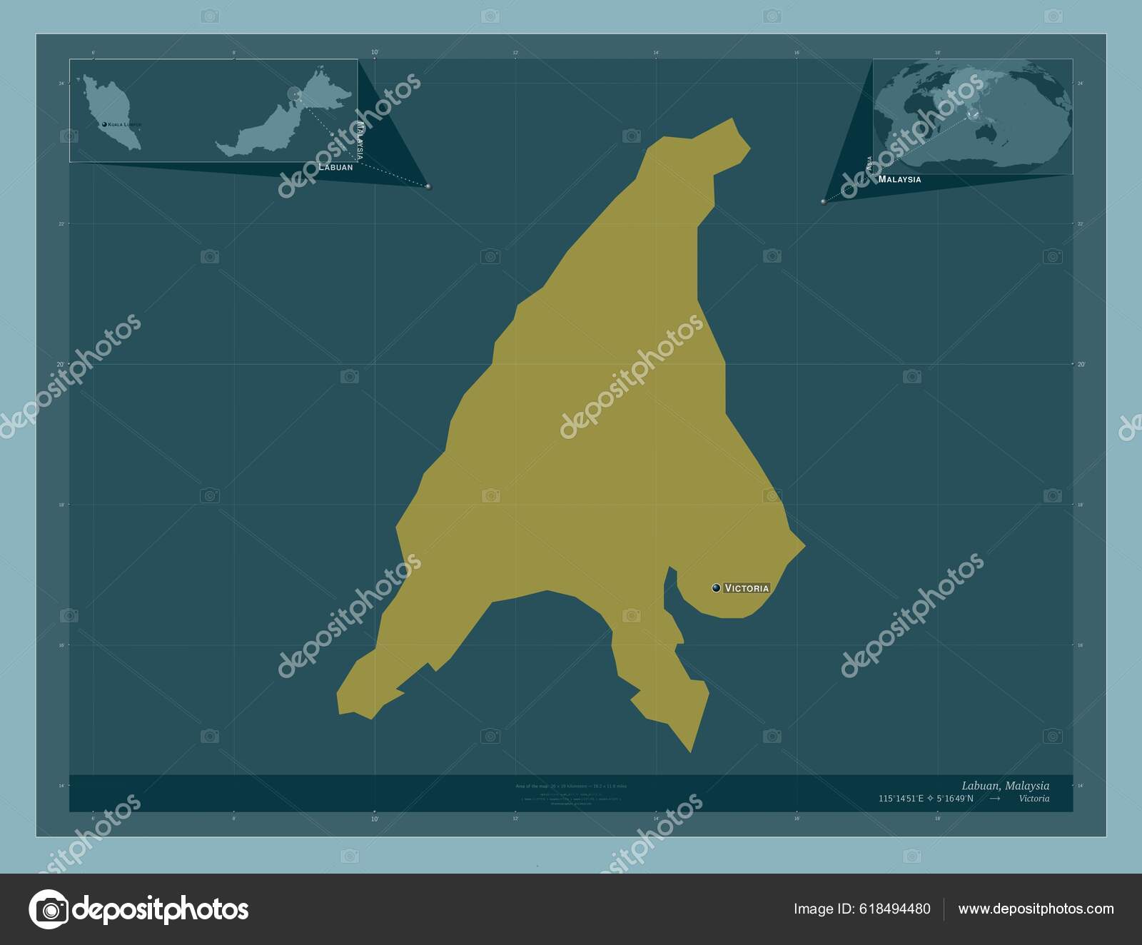 Labuan Federal Territory Malaysia Solid Color Shape Locations Names ...