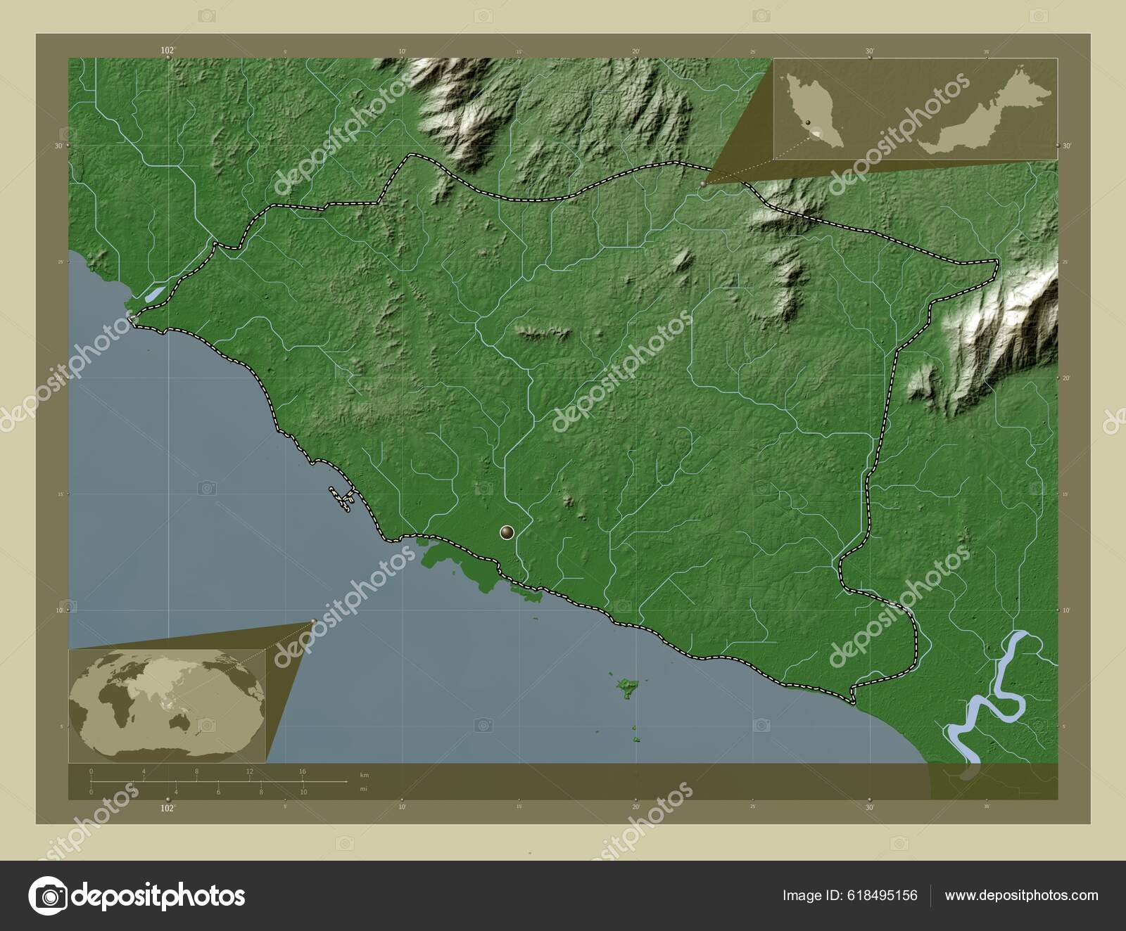 Melaka State Malaysia Elevation Map Colored Wiki Style Lakes Rivers — Stock Photo © Yarr65 ...