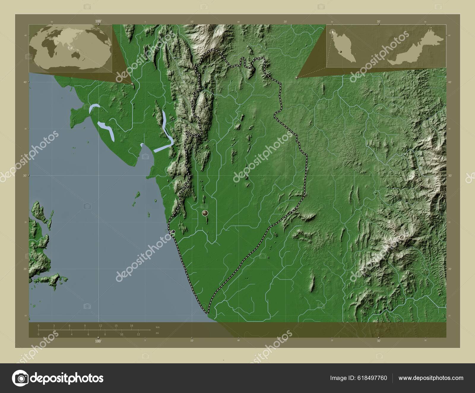 Perlis State Malaysia Elevation Map Colored Wiki Style Lakes Rivers ...
