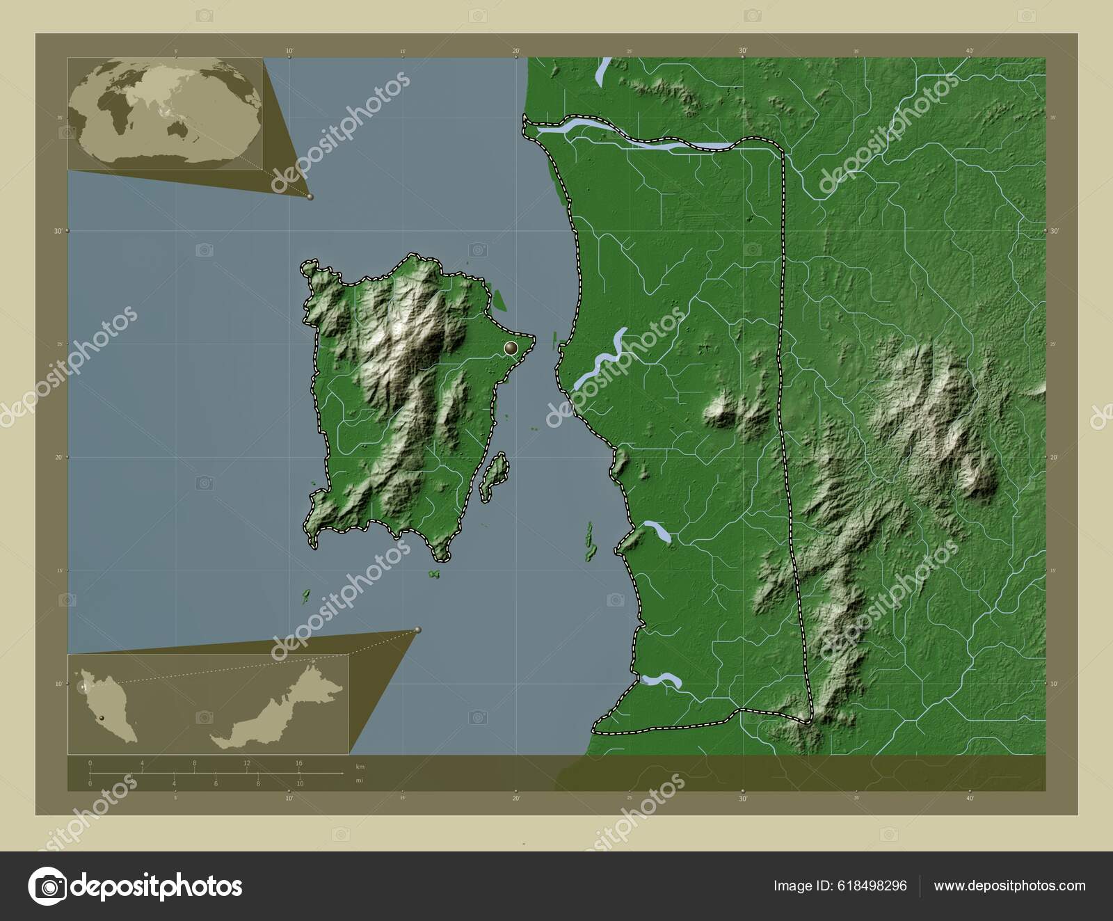 Pulau Pinang State Malaysia Elevation Map Colored Wiki Style Lakes ...