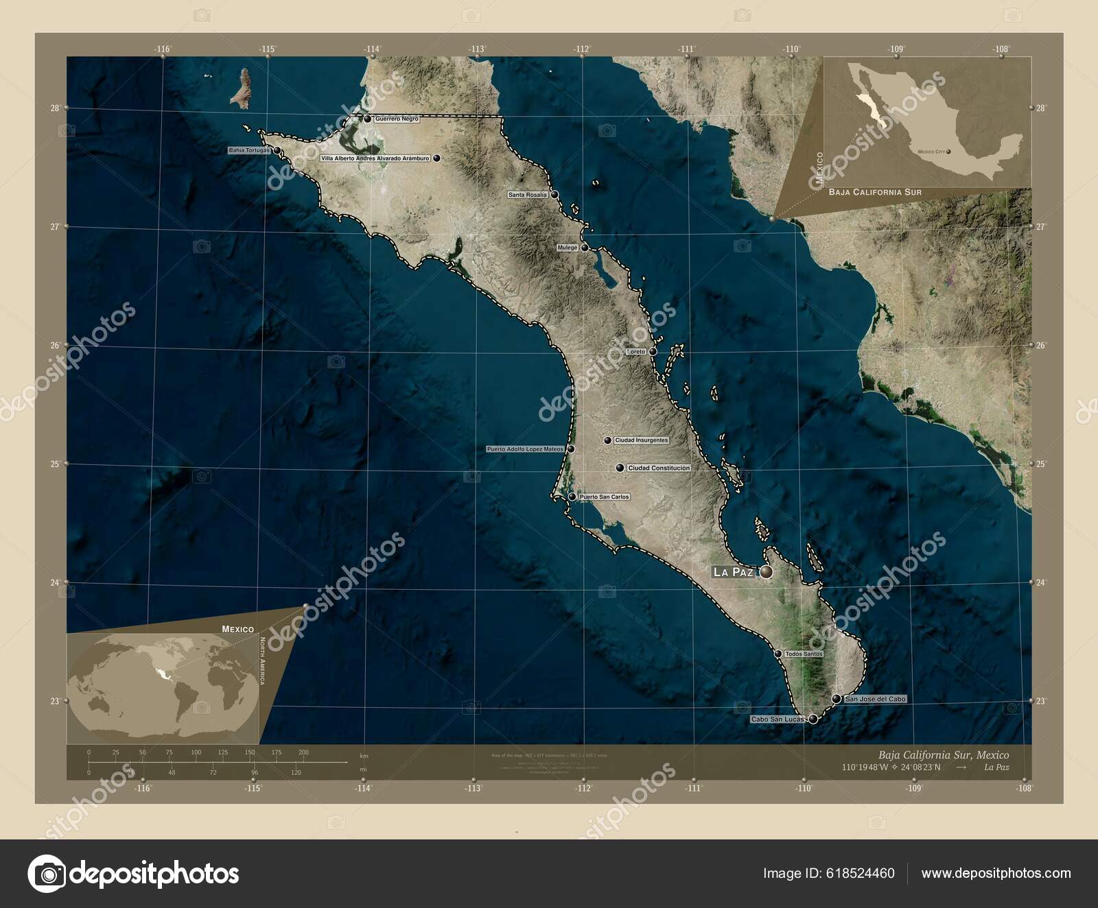 Baja California Sur State Mexico High Resolution Satellite Map ...