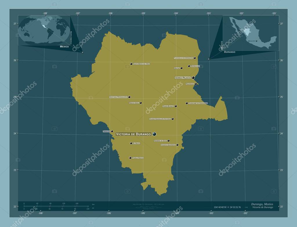 Durango, estado de México. Forma de color sólido. Ubicaciones y nombres ...