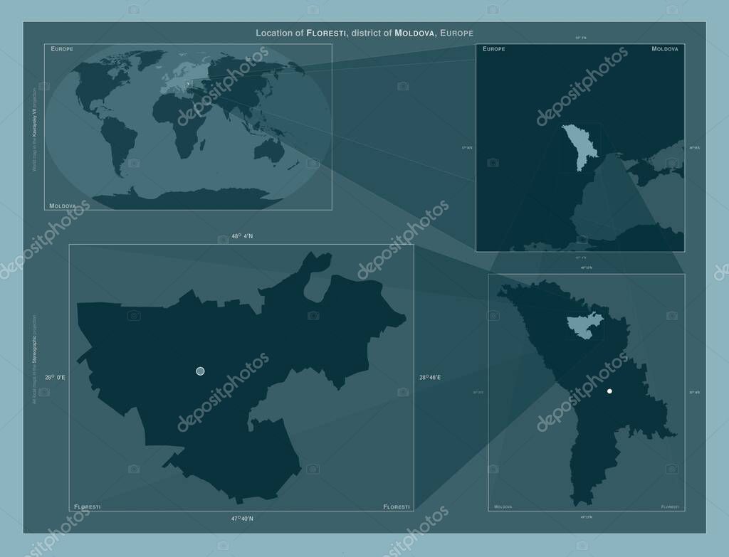Floresti, distrito de Moldavia. Diagrama que muestra la ubicación de la ...