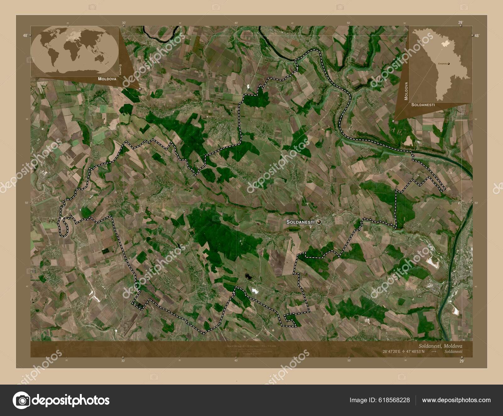 Soldanesti District Moldova Low Resolution Satellite Map Locations ...