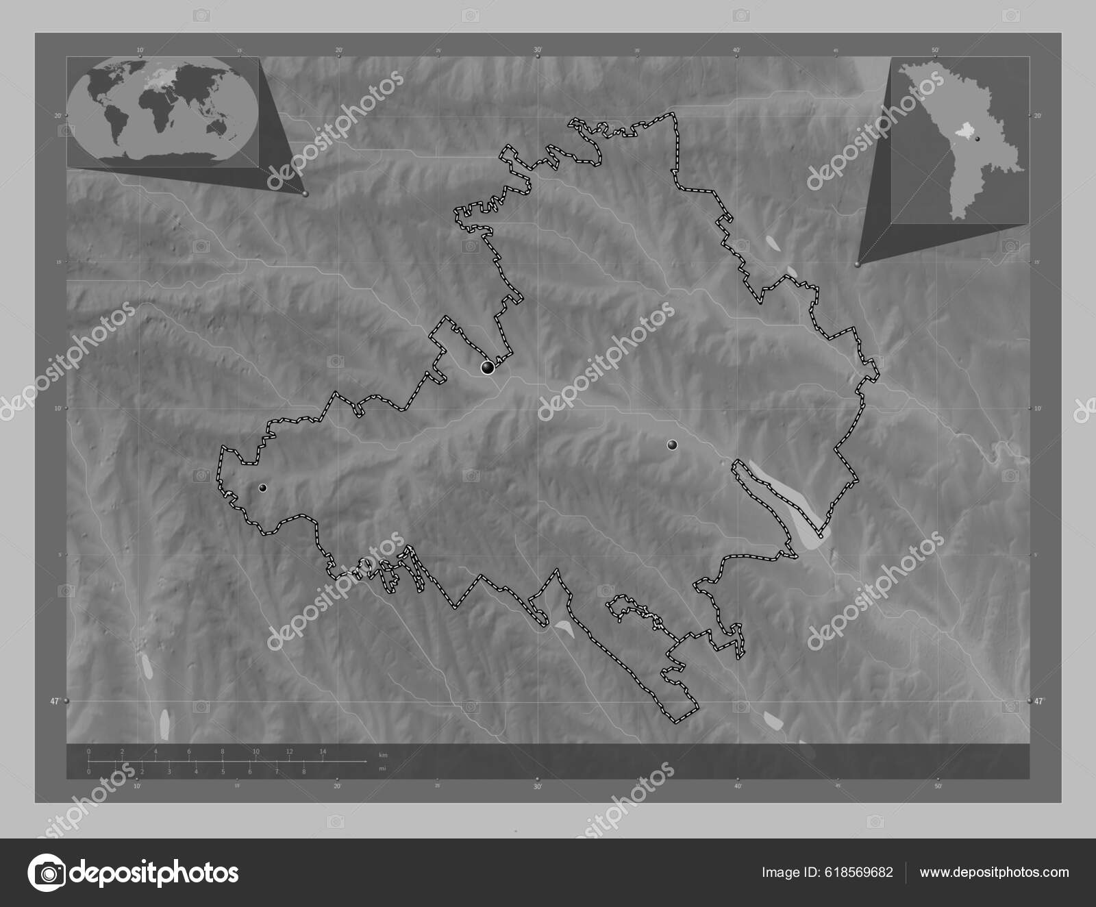 Straseni District Moldova Grayscale Elevation Map Lakes Rivers ...