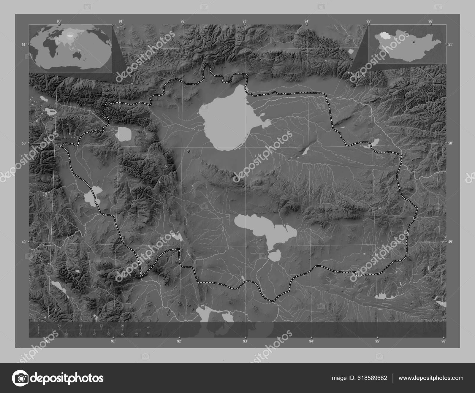 Uvs Province Uvs Province Mongolia Elevation Map Colored Stock