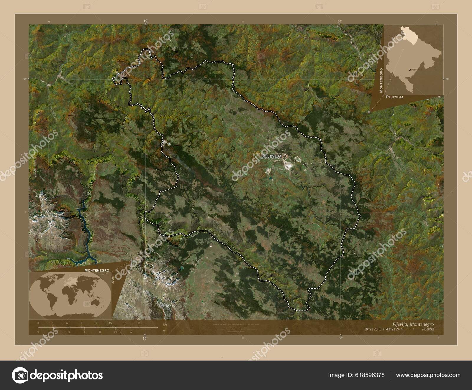 Pljevlja Municipality Montenegro Low Resolution Satellite Map Locations ...