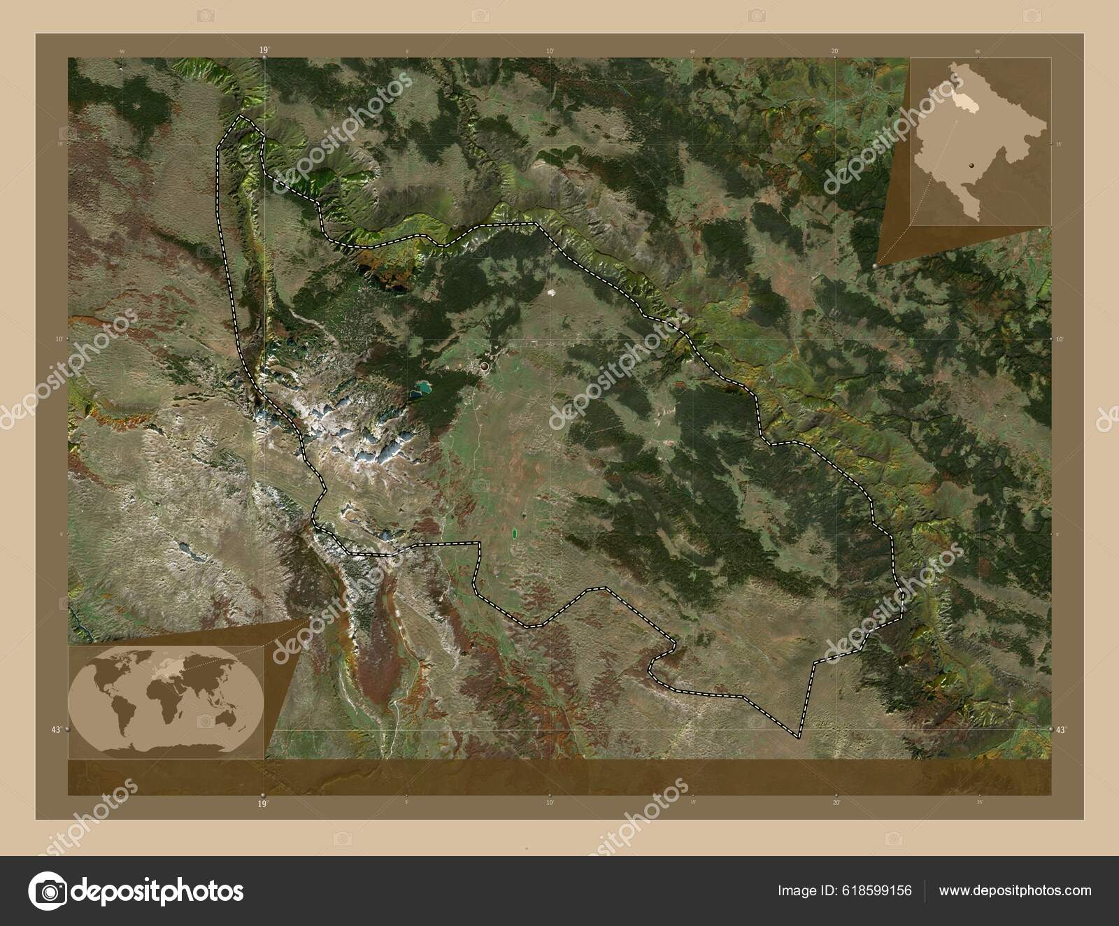 Zabljak Municipality Montenegro Low Resolution Satellite Map Corner ...