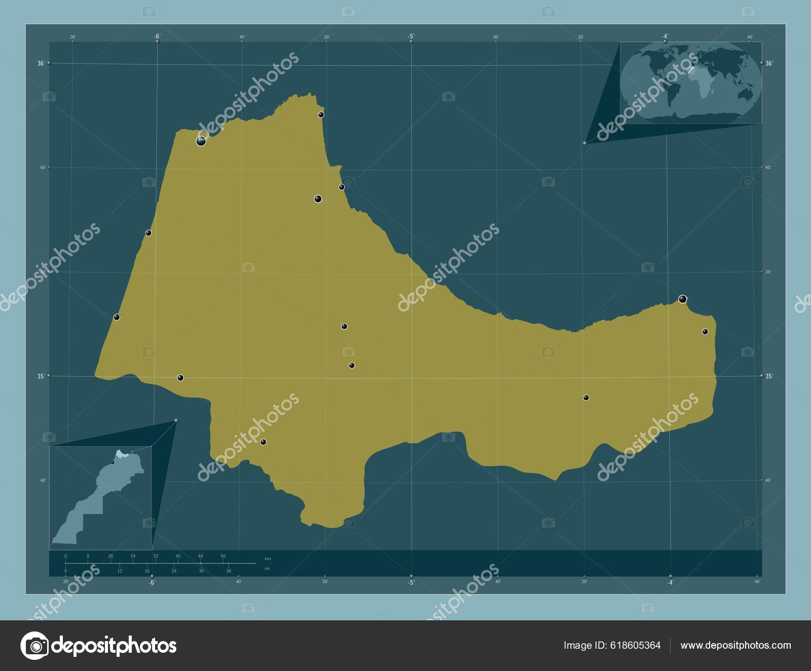 Tanger Tetouan Hoceima Region Morocco Solid Color Shape Locations Major ...