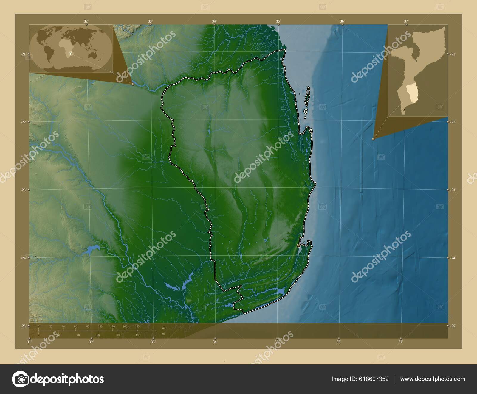 Physical Map Of Mozambique