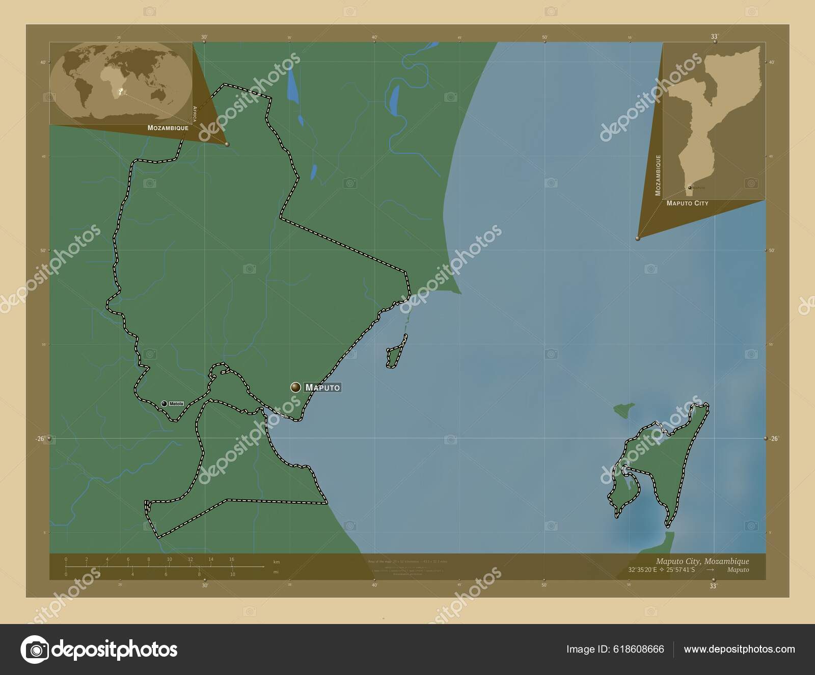 Maputo City Province Mozambique Colored Elevation Map Lakes Rivers ...