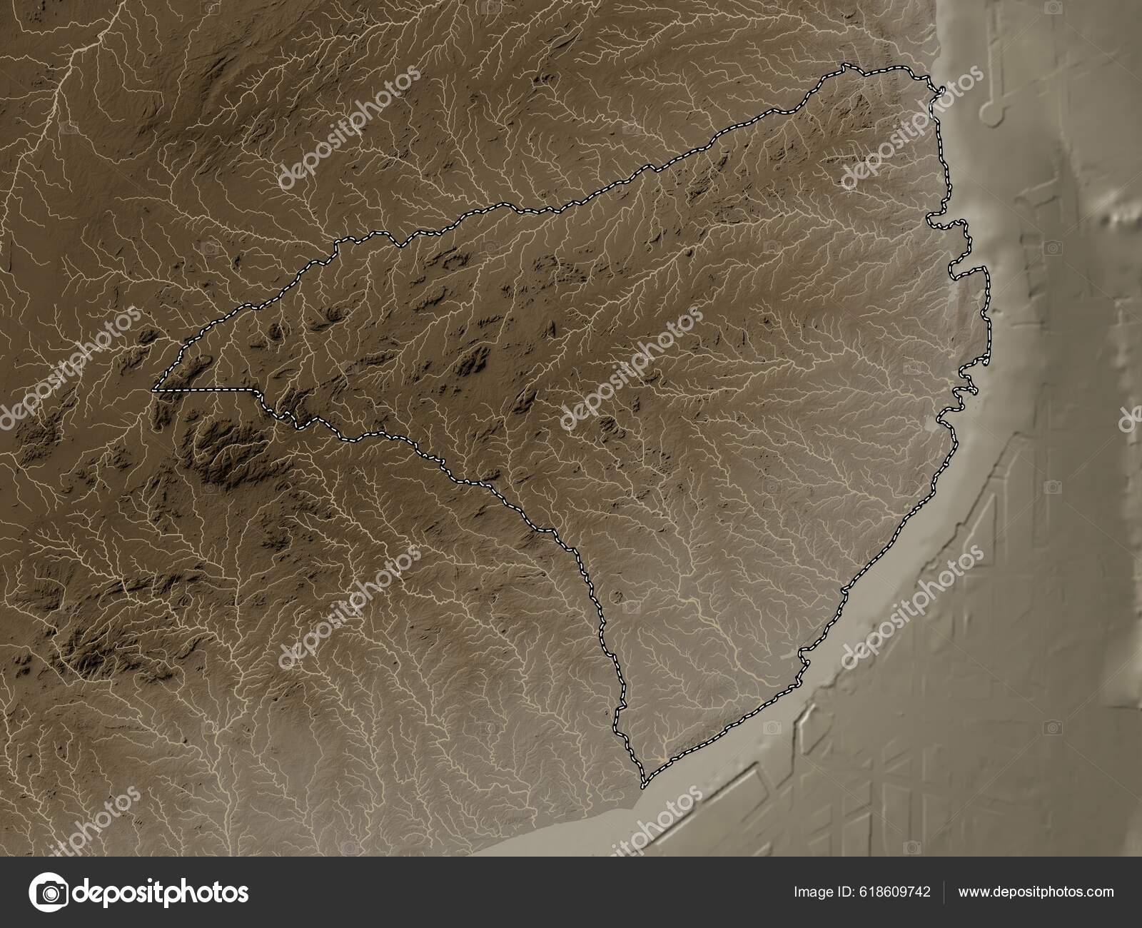Nampula Province Mozambique Elevation Map Colored Sepia Tones Lakes ...