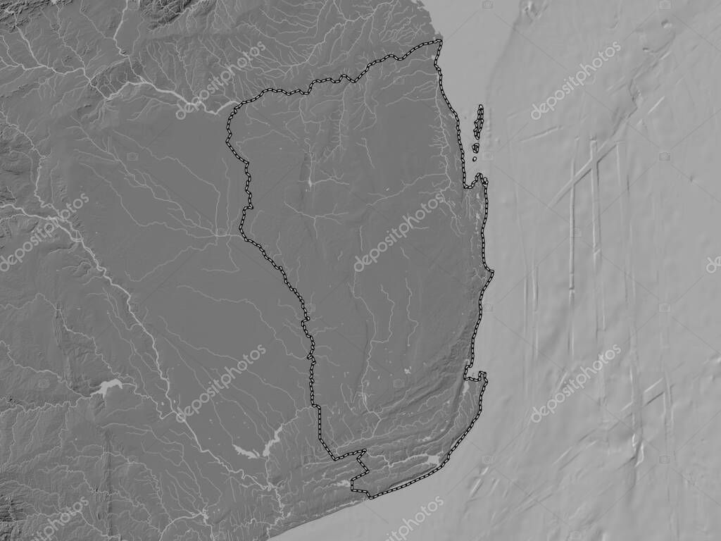 Inhambane, provincia de Mozambique. Mapa de elevación de Bilevel con ...