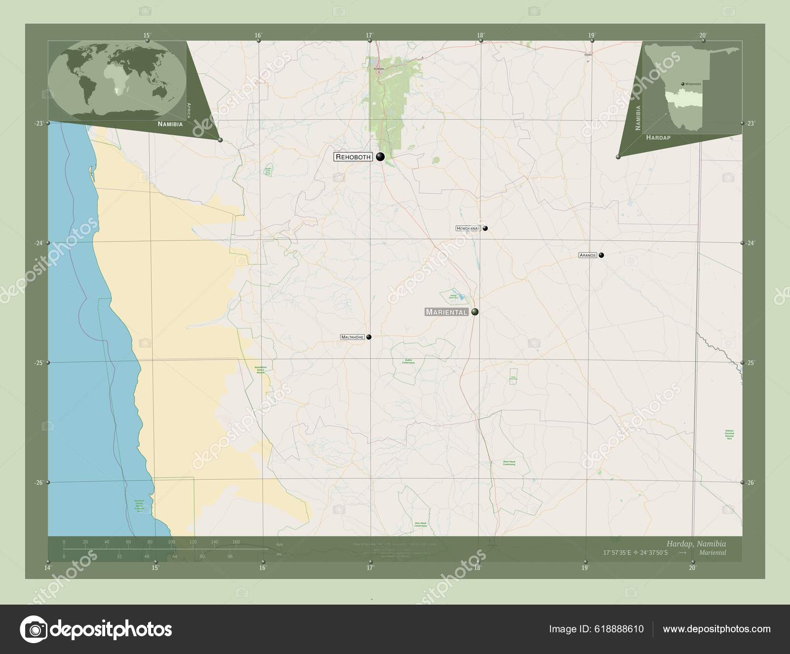 Hardap Región Namibia Open Street Map Ubicaciones Nombres Las ...