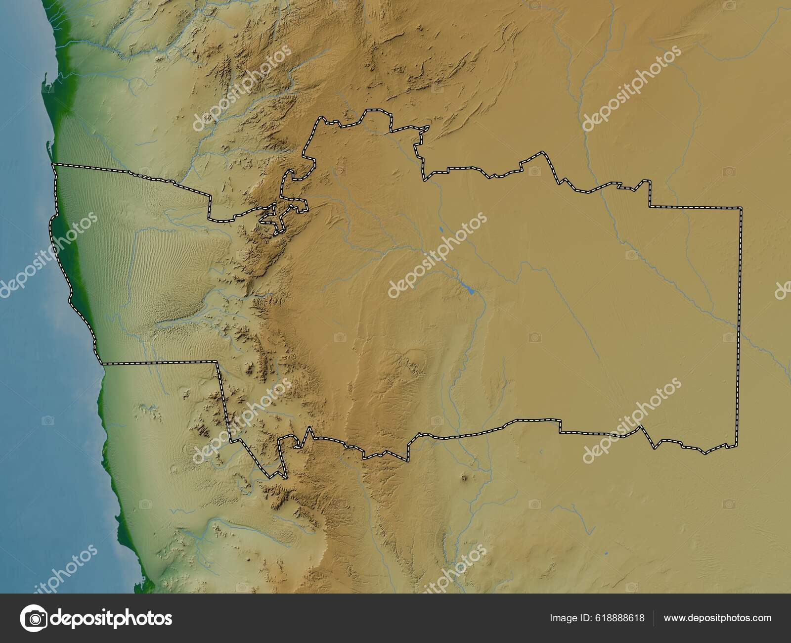 Hardap Region Namibia Colored Elevation Map Lakes Rivers — Stock Photo ...