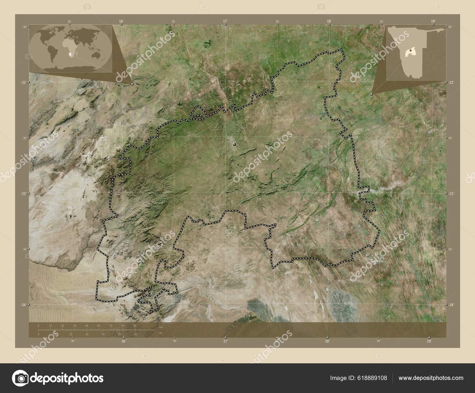 Khomas Region Namibia High Resolution Satellite Map Corner Auxiliary ...