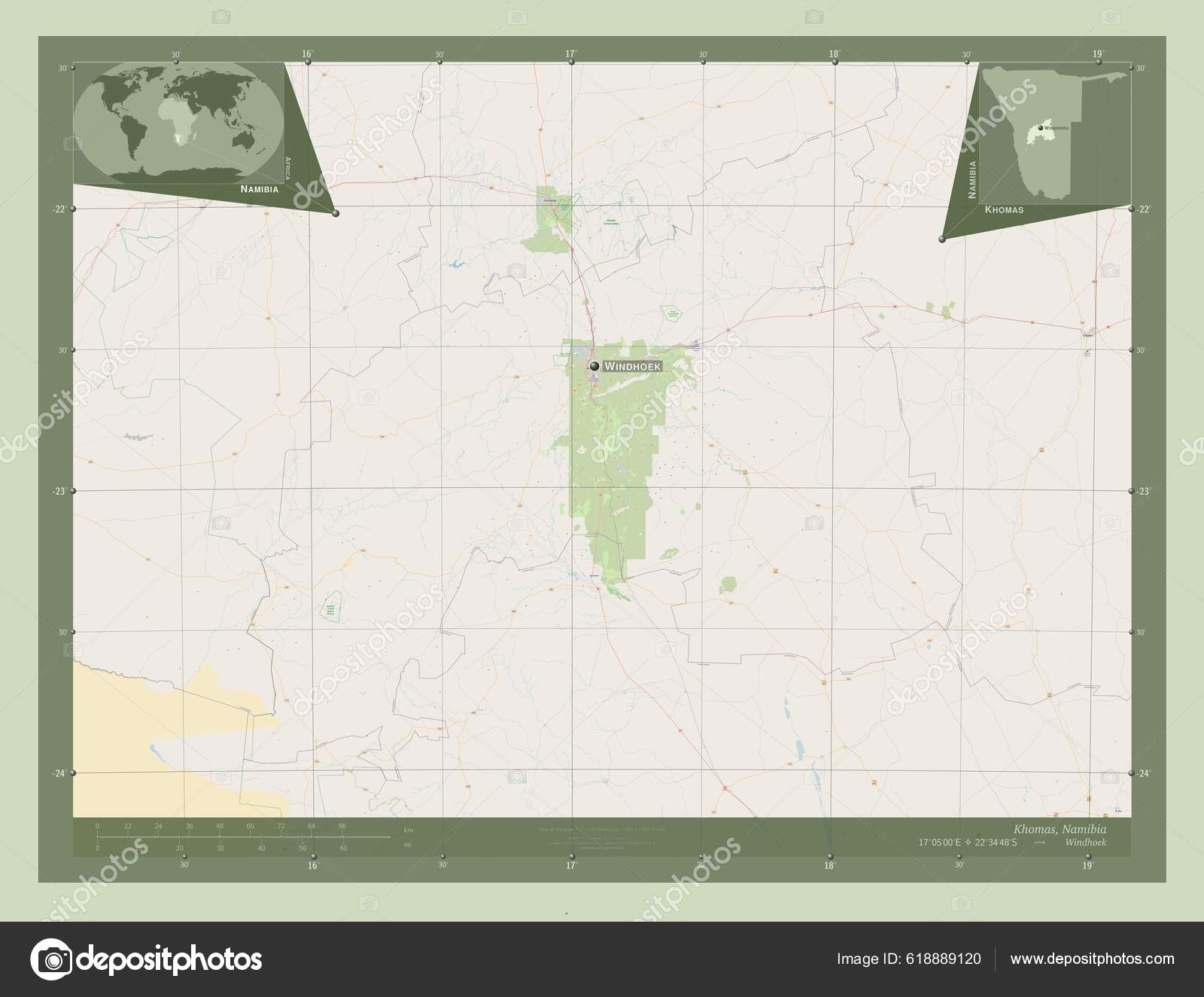 Khomas Region Namibia Open Street Map Locations Names Major Cities ...