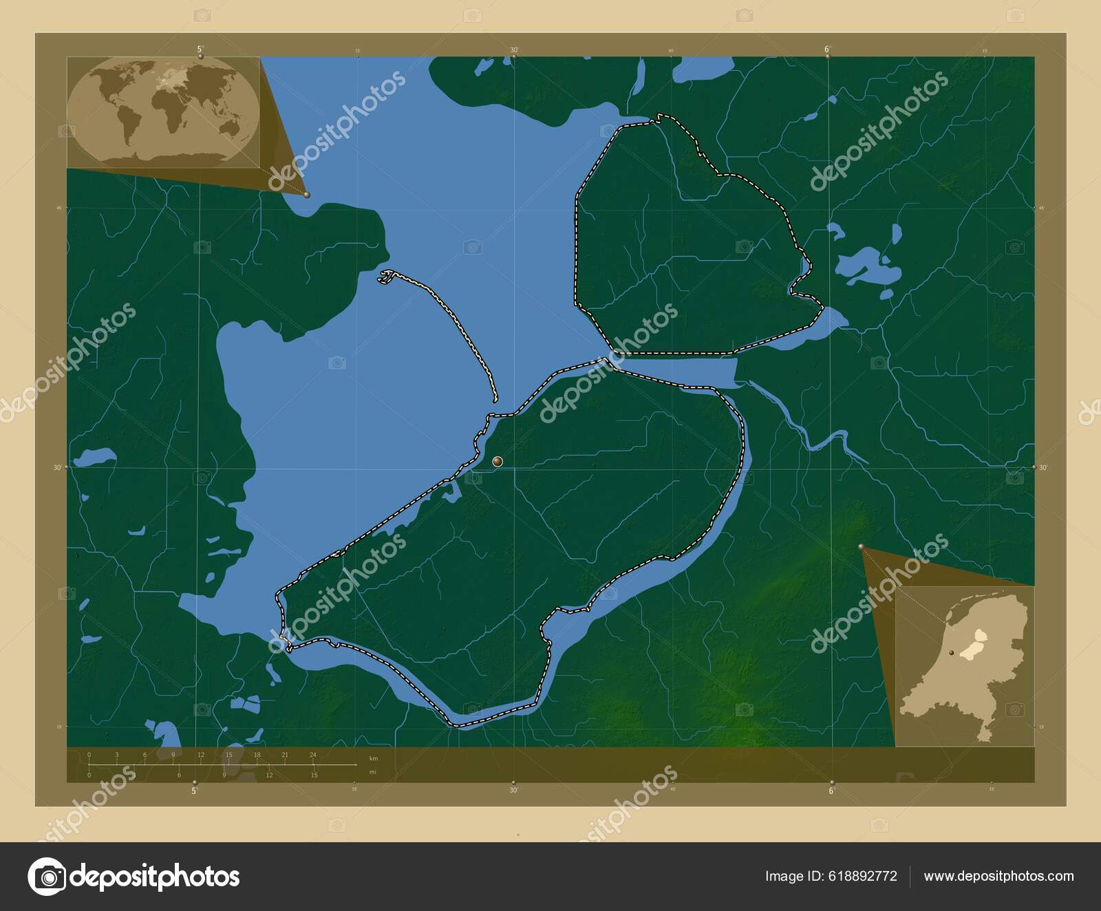 Flevoland Province Netherlands Colored Elevation Map Lakes Rivers ...