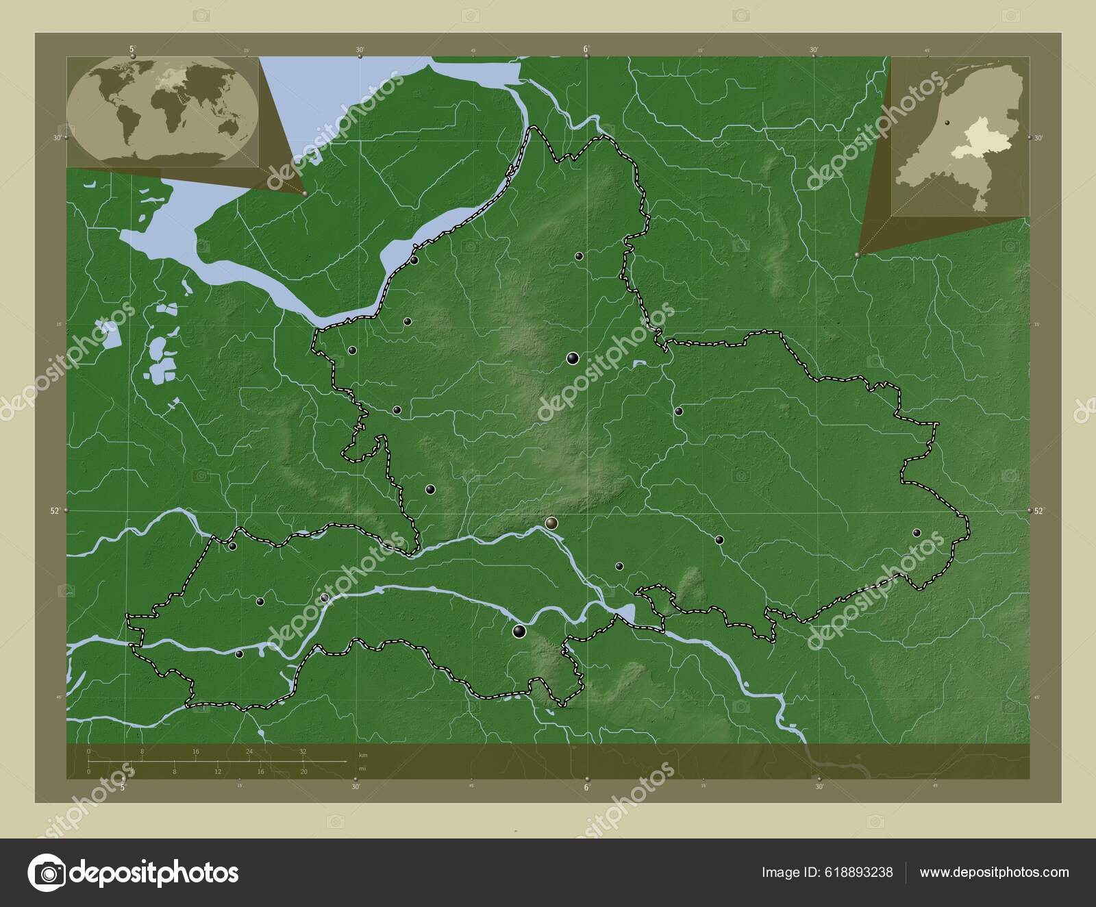 Gelderland Province Netherlands Elevation Map Colored Wiki Style Lakes ...