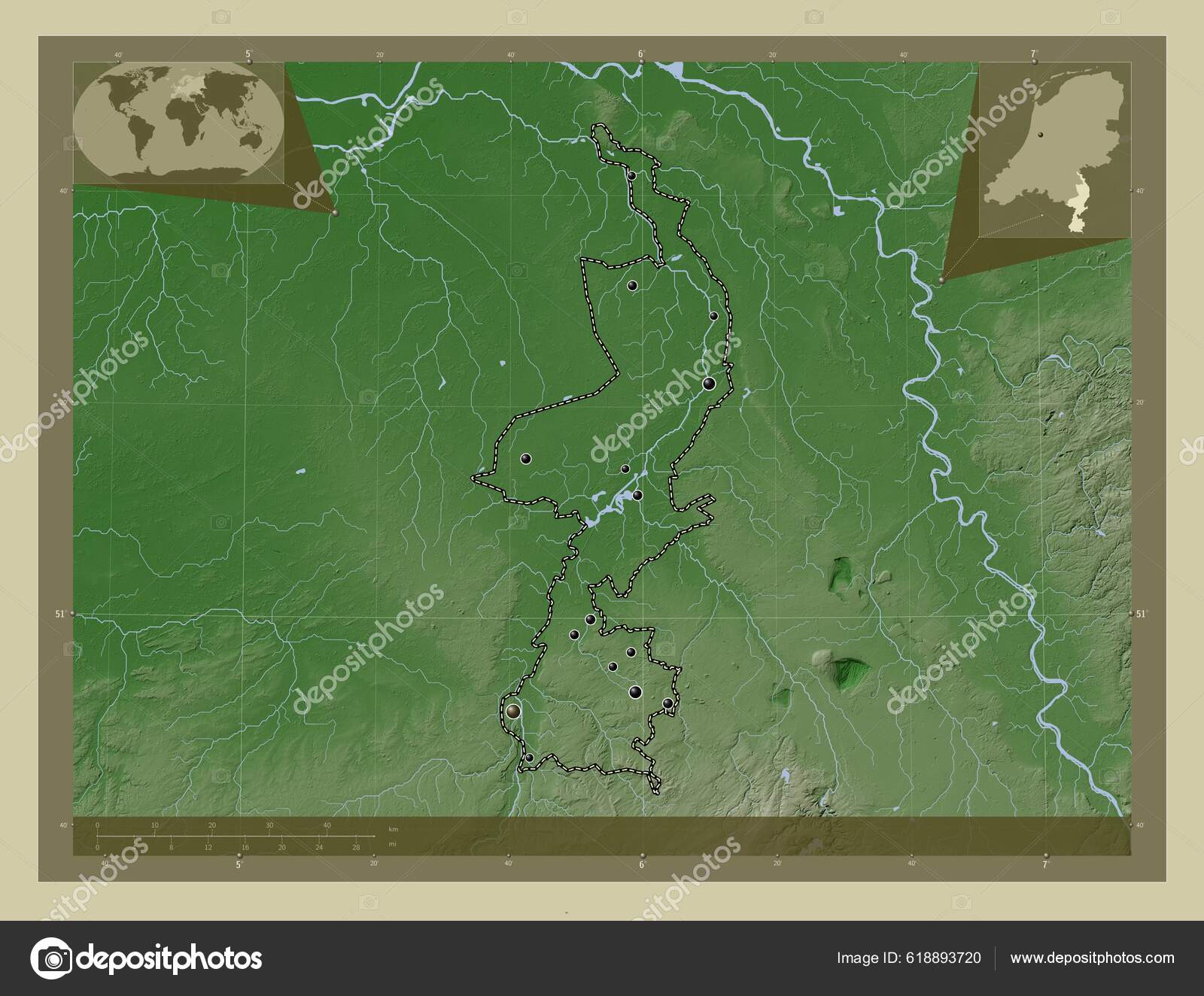 Limburg Province Netherlands Elevation Map Colored Wiki Style Lakes ...