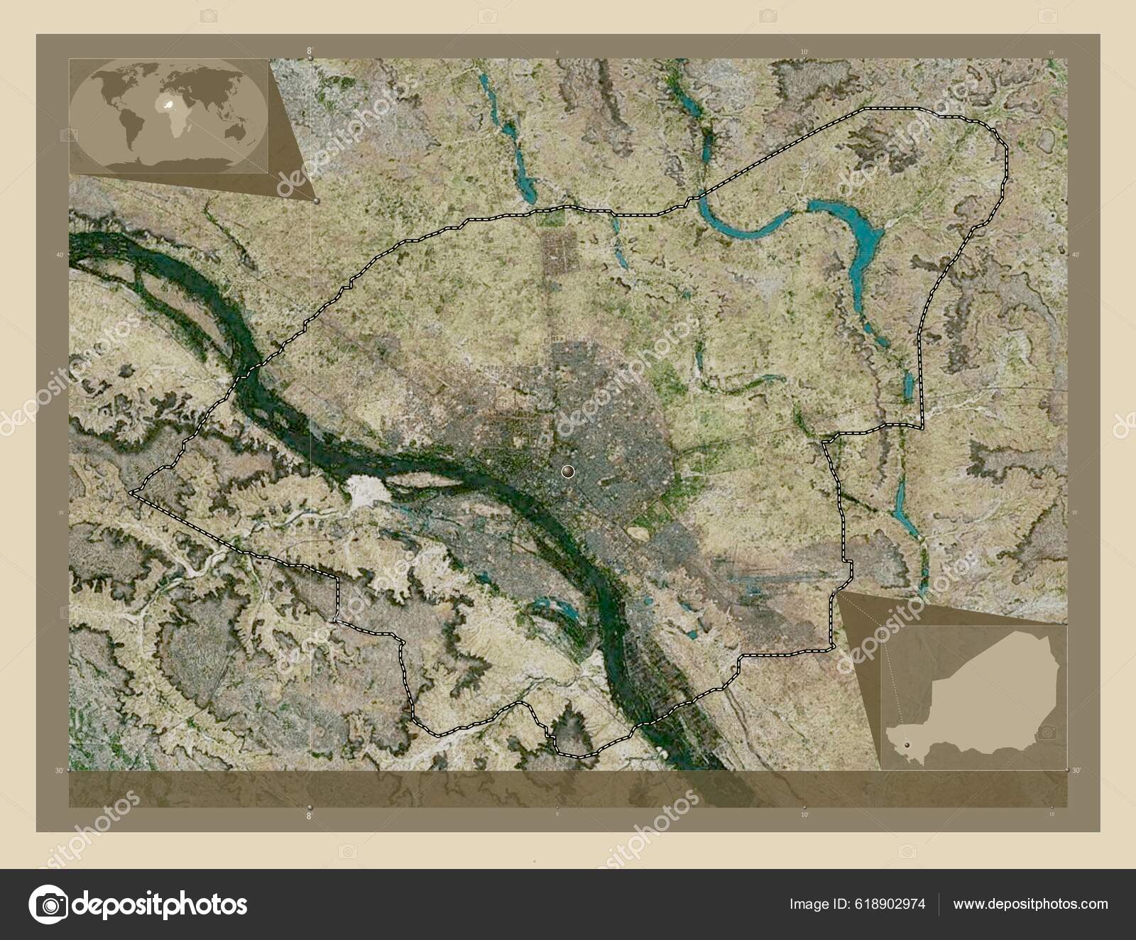 Niamey Capital District Niger High Resolution Satellite Map Corner ...
