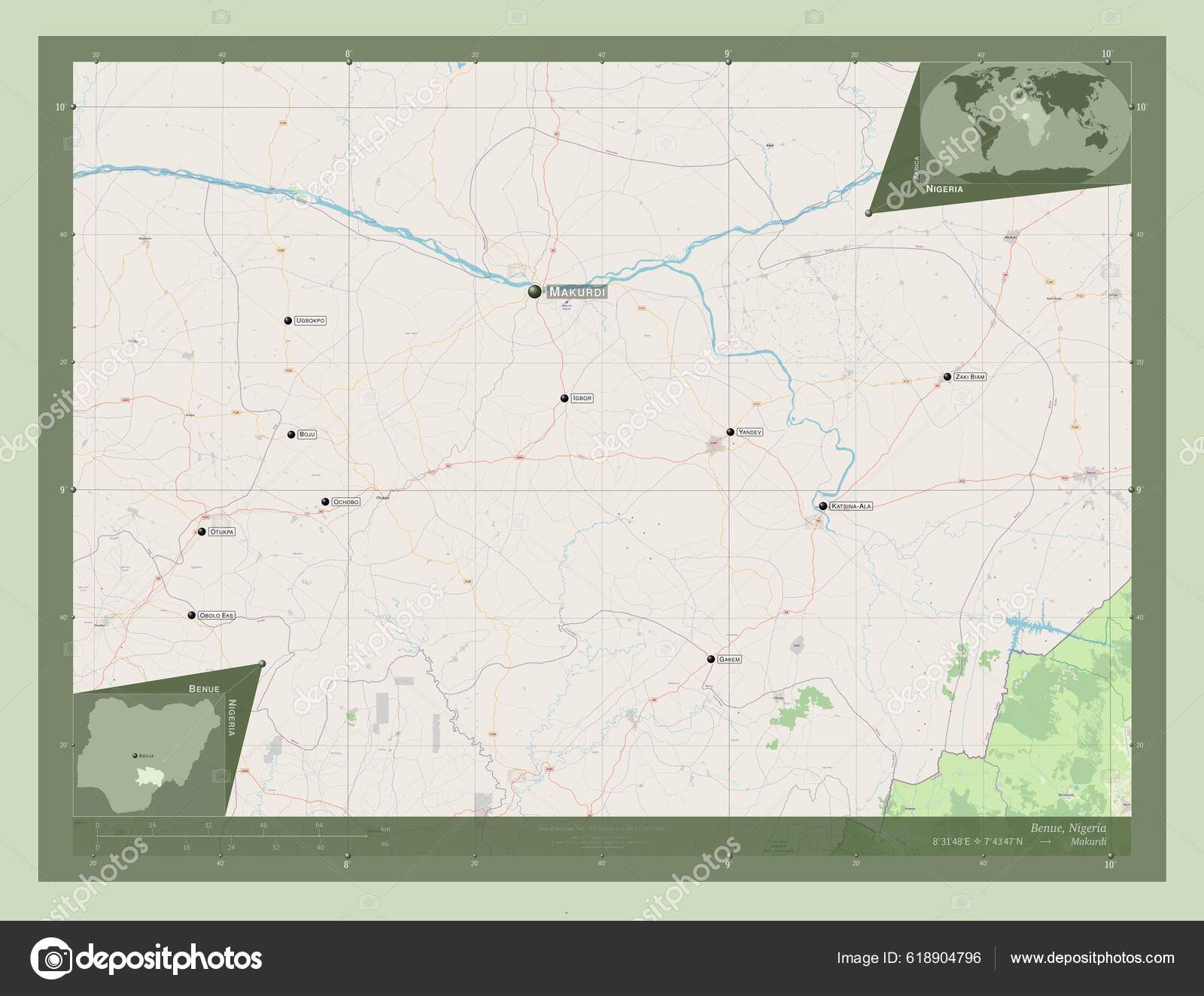 Benue State Nigeria Open Street Map Locations Names Major Cities Stock ...