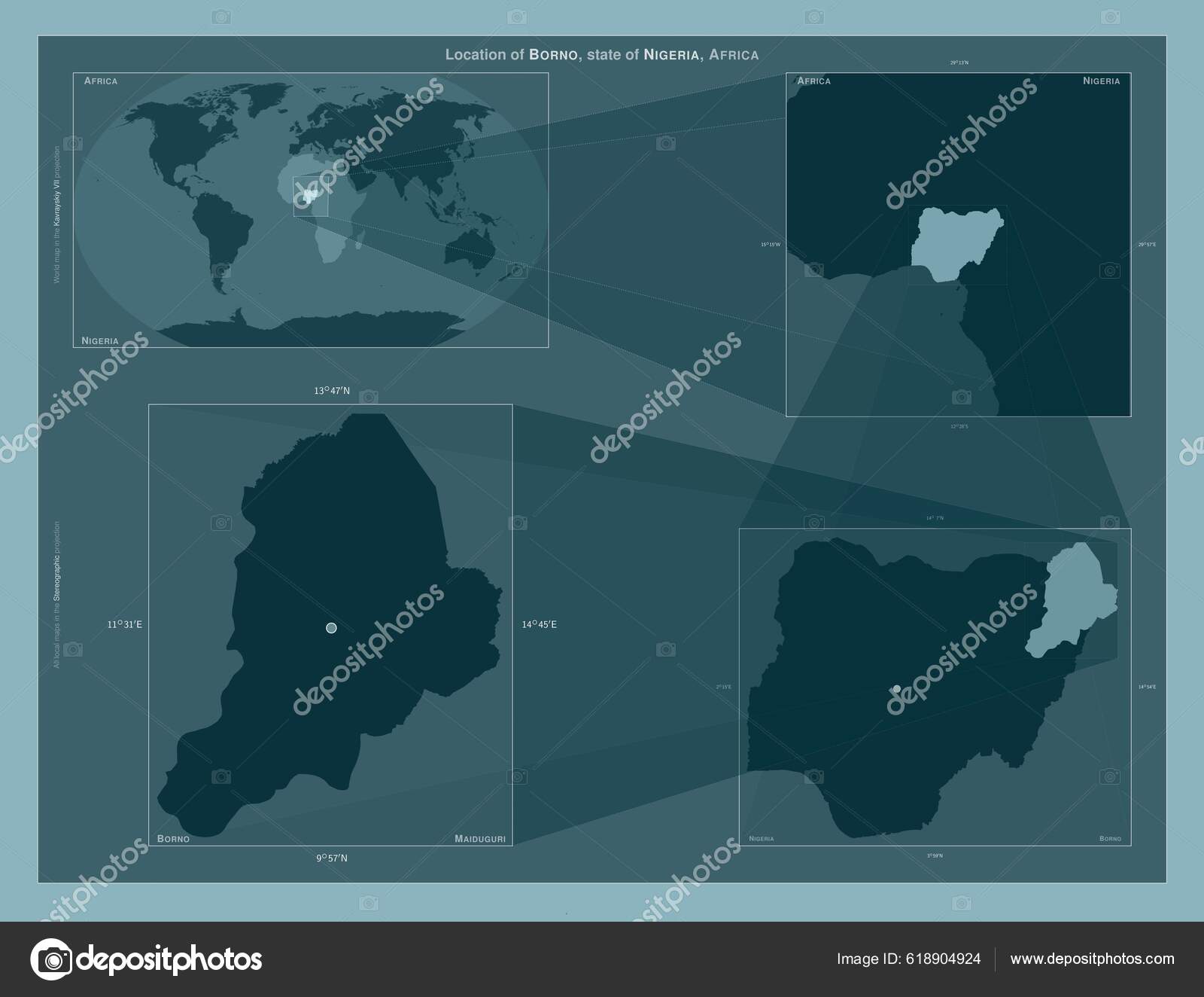 Borno State Nigeria Diagram Showing Location Region Larger Scale Maps ...