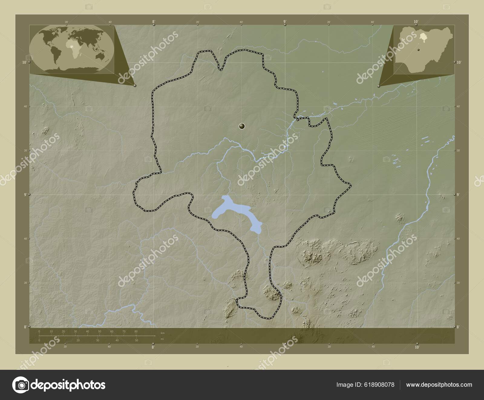 Kano State Nigeria Elevation Map Colored Wiki Style Lakes Rivers Stock ...
