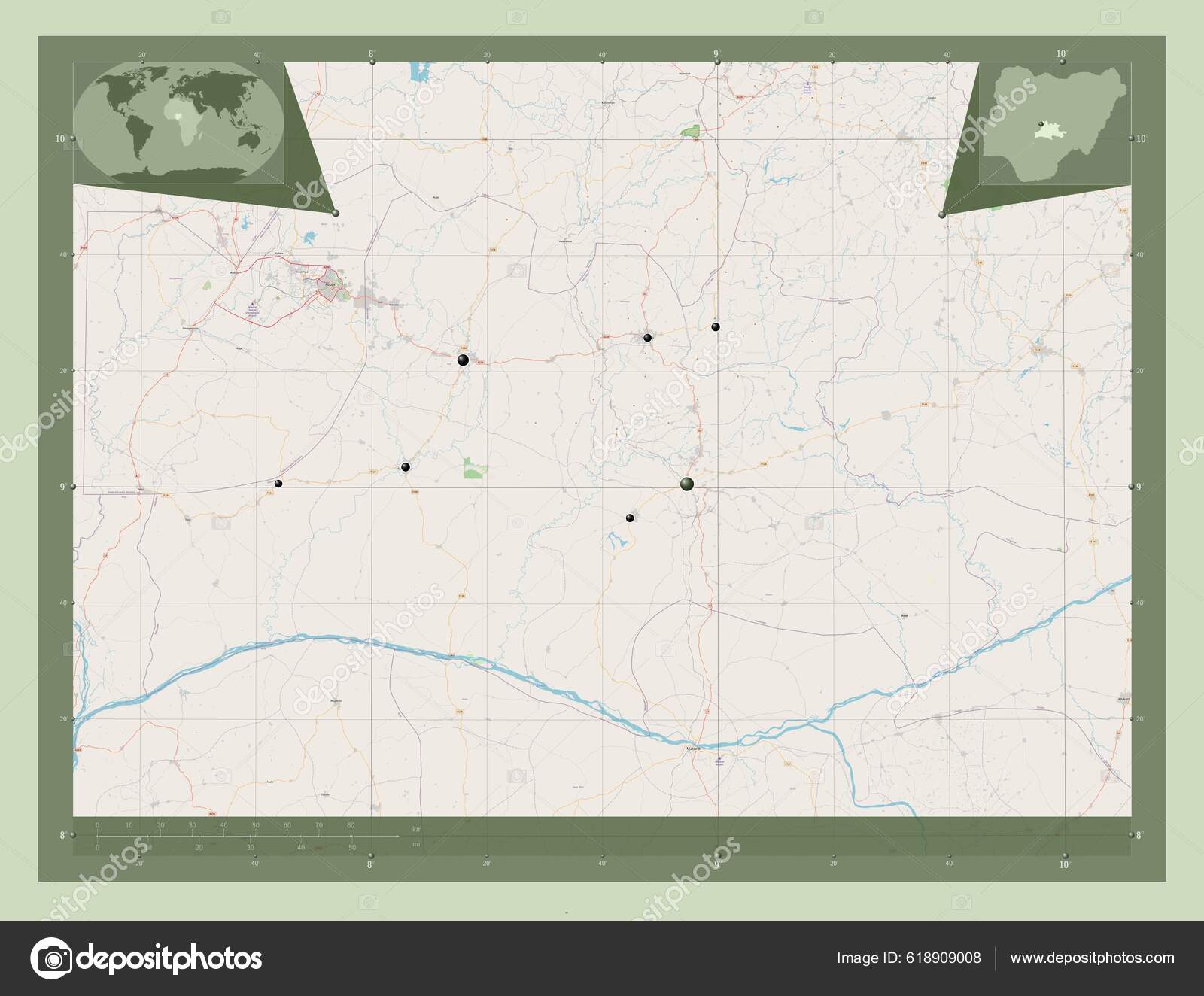 Nassarawa State Nigeria Open Street Map Locations Major Cities Region ...