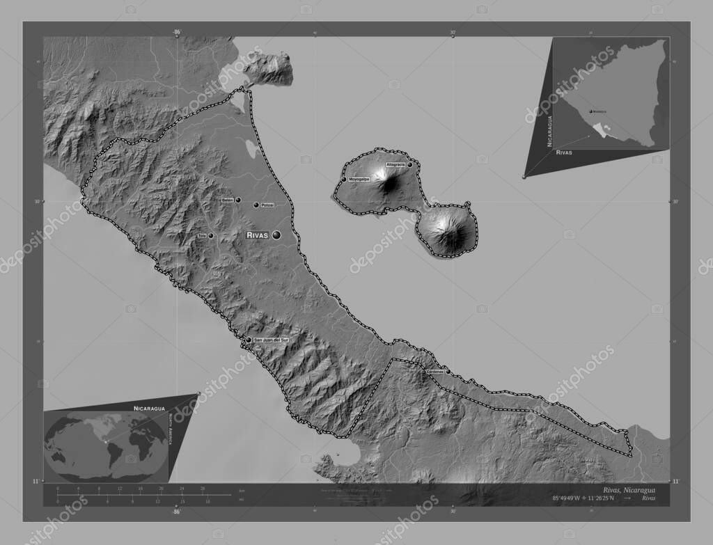 Rivas, departamento de Nicaragua. Mapa de elevación de Bilevel con ...