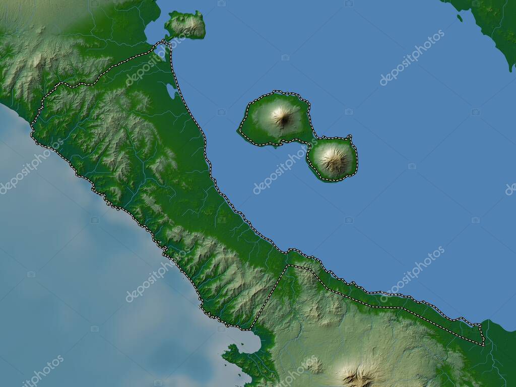 Rivas, departamento de Nicaragua. Mapa de elevación de colores con ...