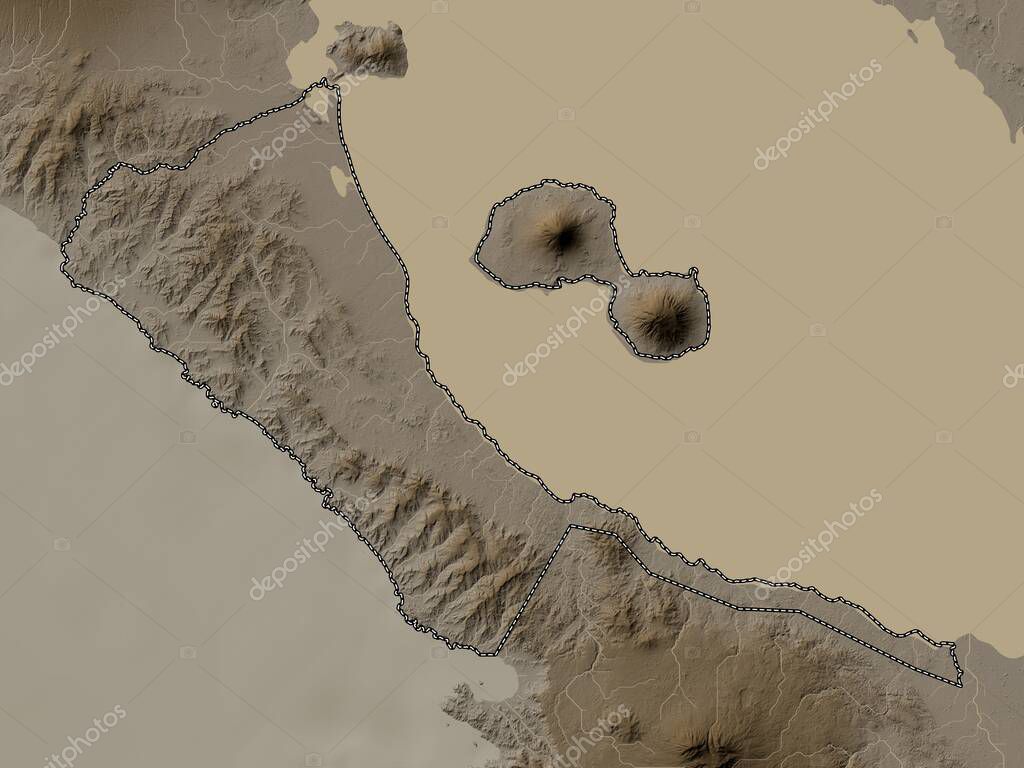 Rivas, departamento de Nicaragua. Mapa de elevación coloreado en tonos ...