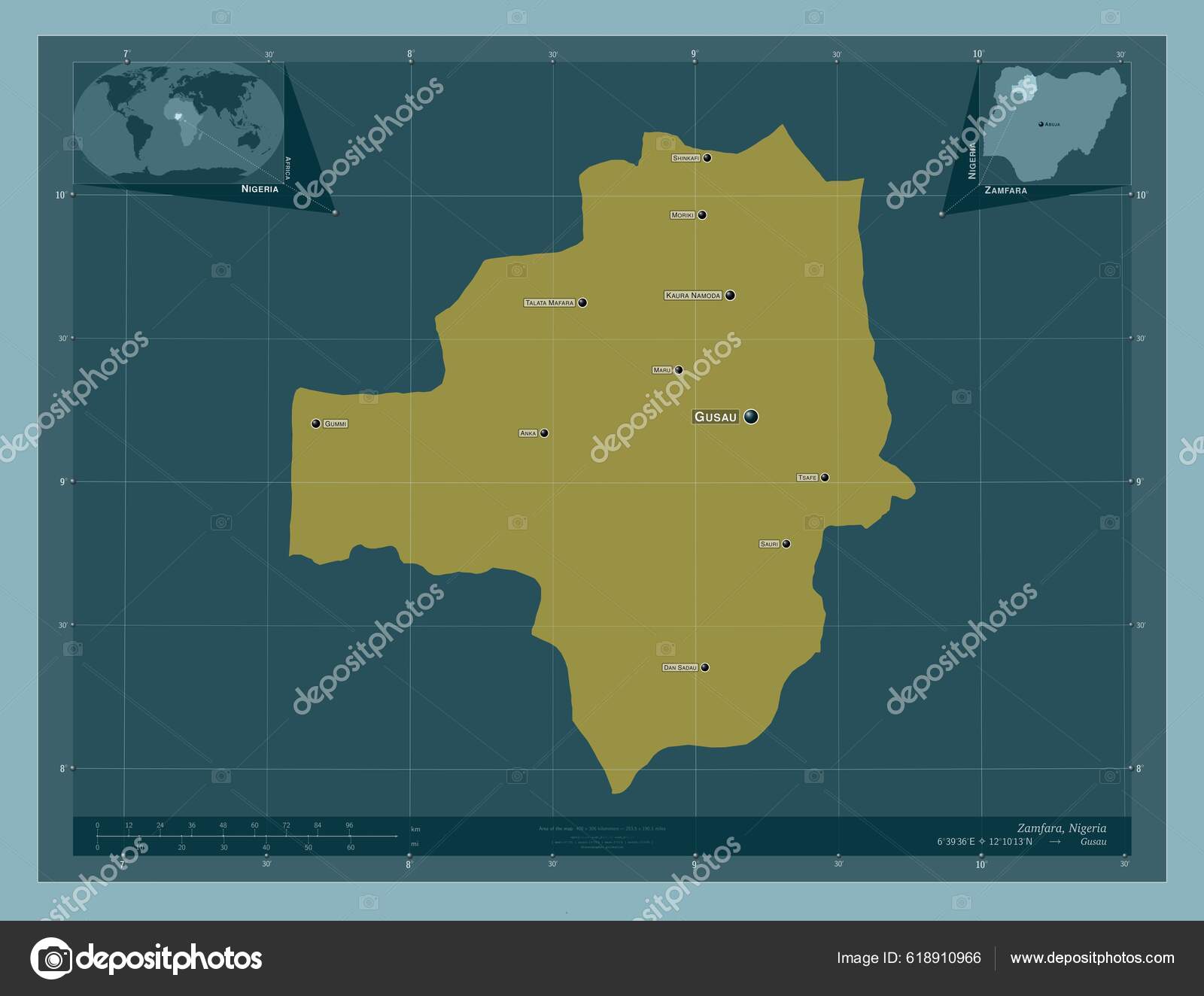 Zamfara State Nigeria Solid Color Shape Locations Names Major Cities Stock Illustration by ...