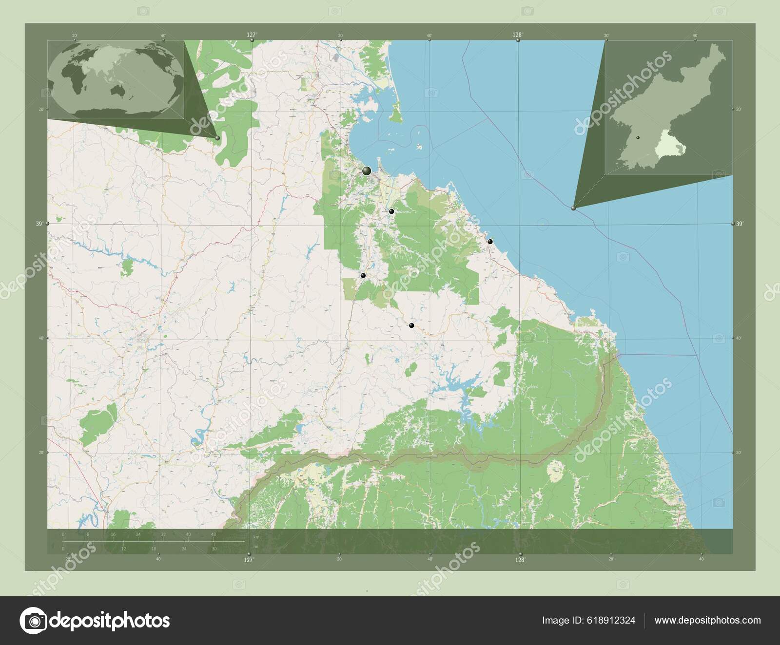 Kangwon Province North Korea Open Street Map Locations Major Cities ...