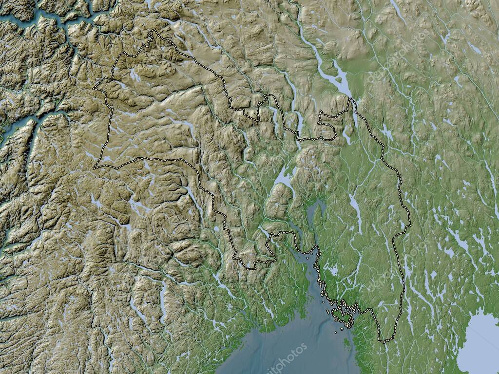 Viken, condado de Noruega. Mapa de elevación coloreado en estilo wiki ...