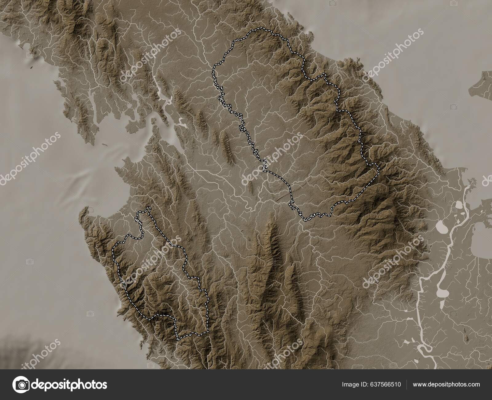 Embera Indigenous Territory Panama Elevation Map Colored Sepia Tones ...
