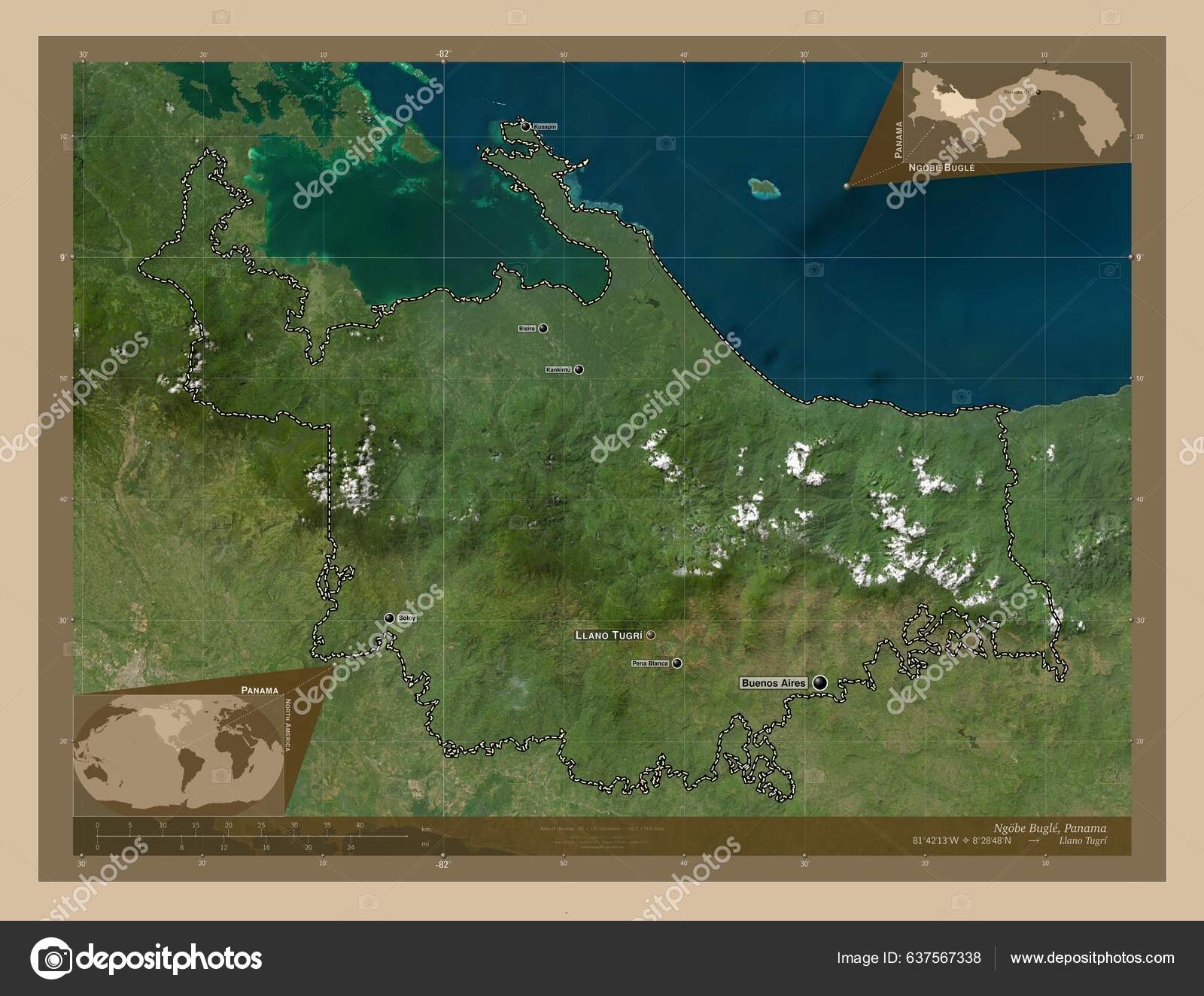 Ngobe Bugle Indigenous Territory Panama Low Resolution Satellite Map ...