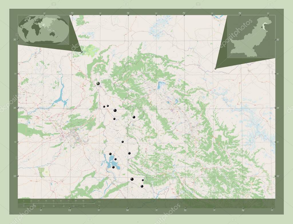 Azad Kashmir, centrally administered area of Pakistan. Open Street Map ...