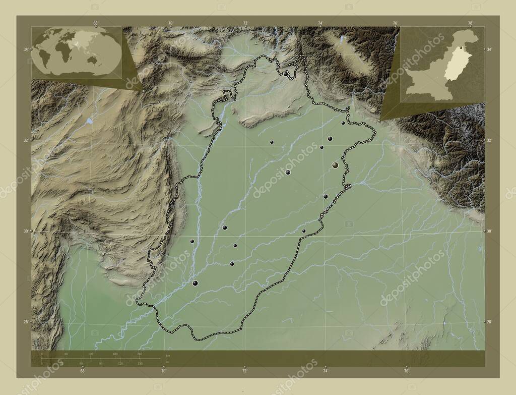 Punjab, province of Pakistan. Elevation map colored in wiki style with ...